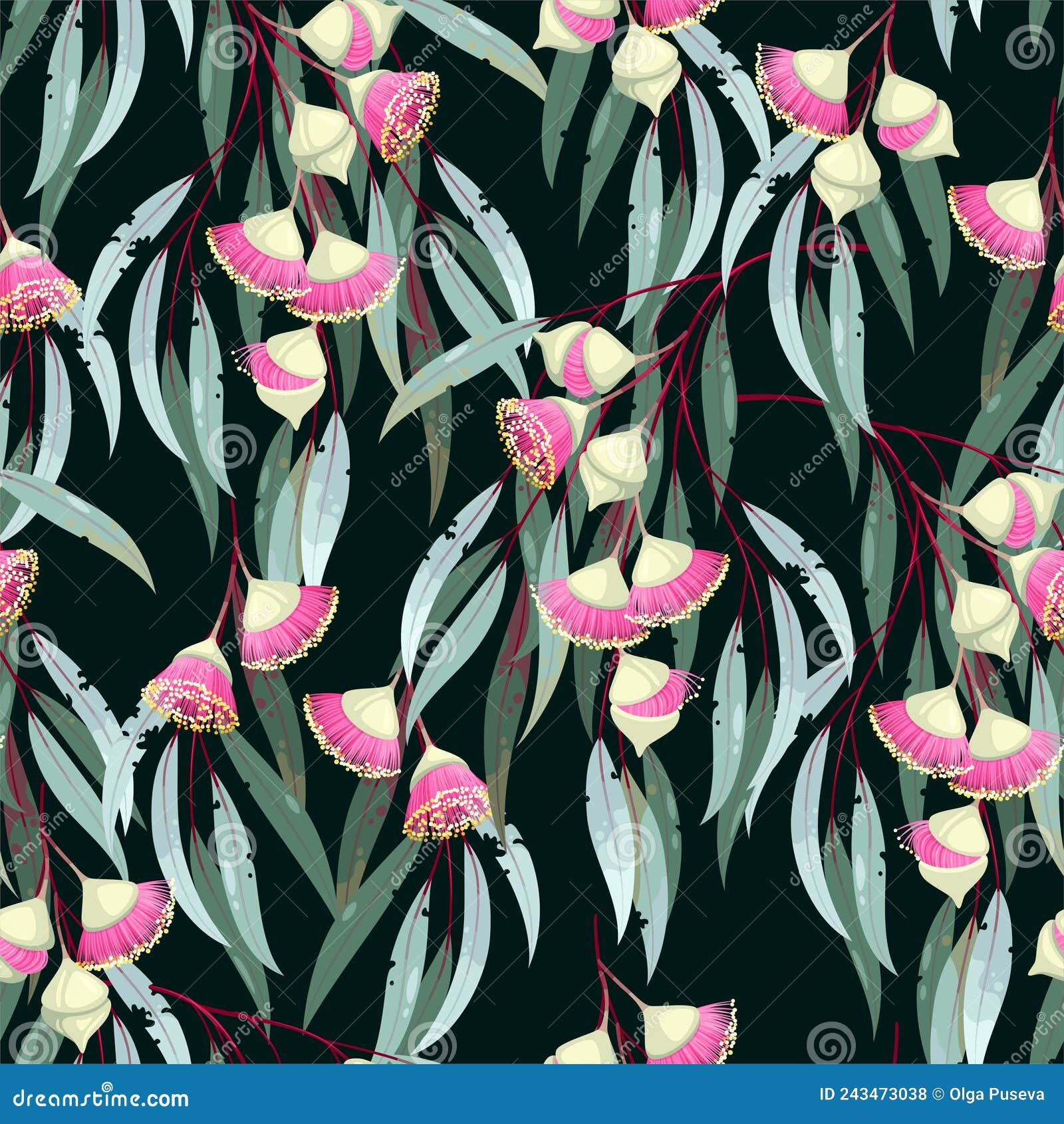 Seamless Pattern with Hand Drawn Eucalyptus Flower Stock Vector ...