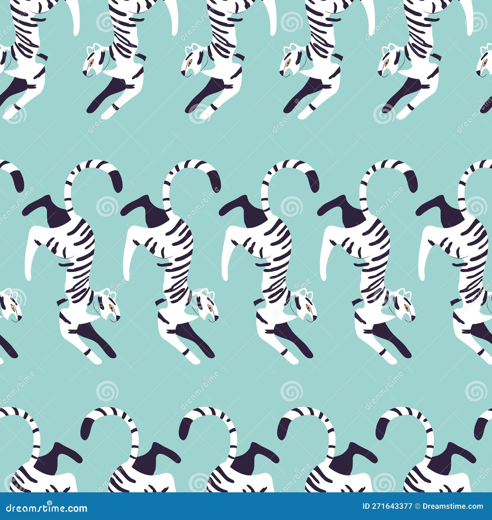 Seamless Pattern with Hand Drawn Exotic Big Cat White Tiger, on Light ...