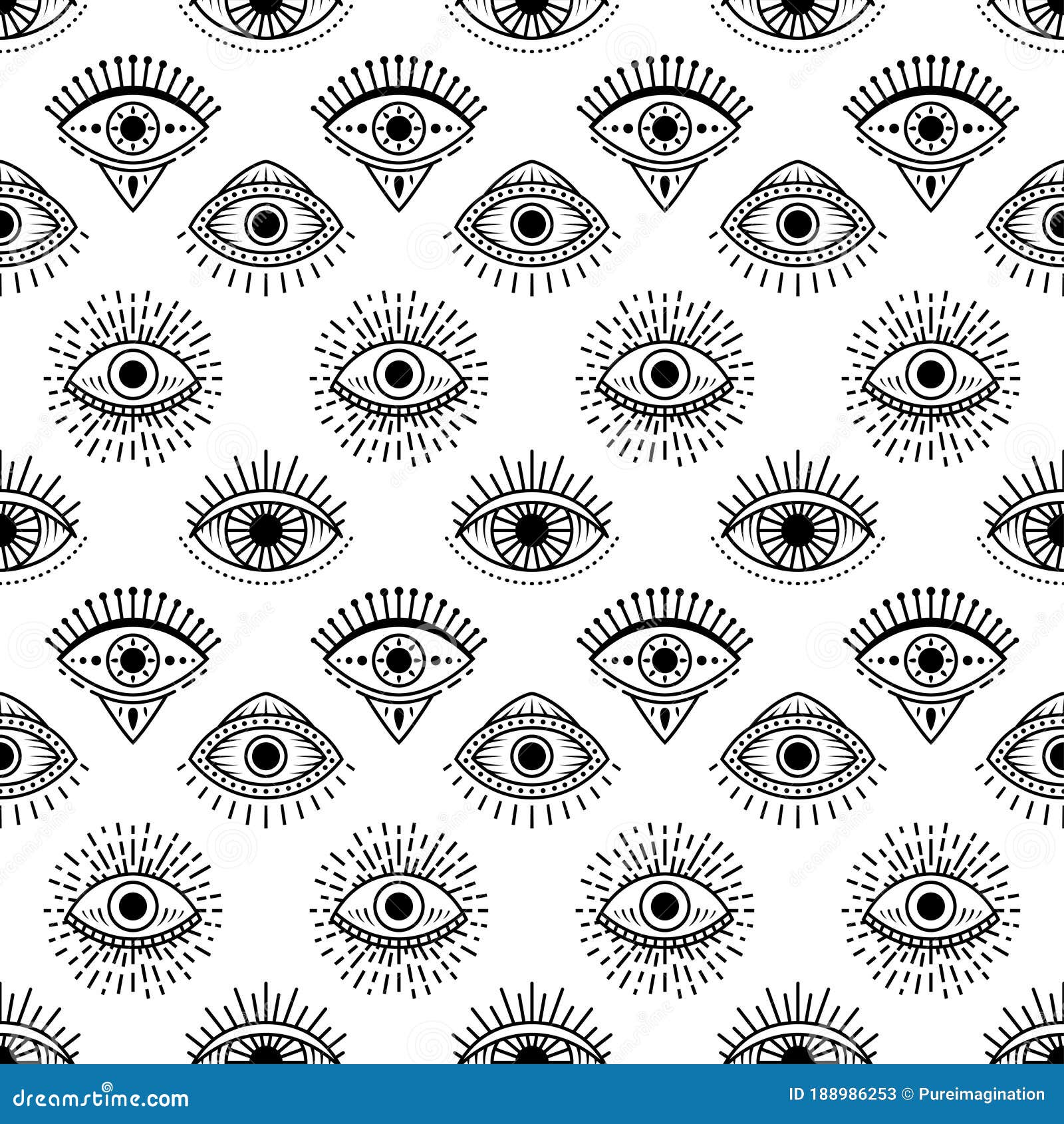 Seamless Pattern with Hand Drawn Eye Stock Vector - Illustration of ...