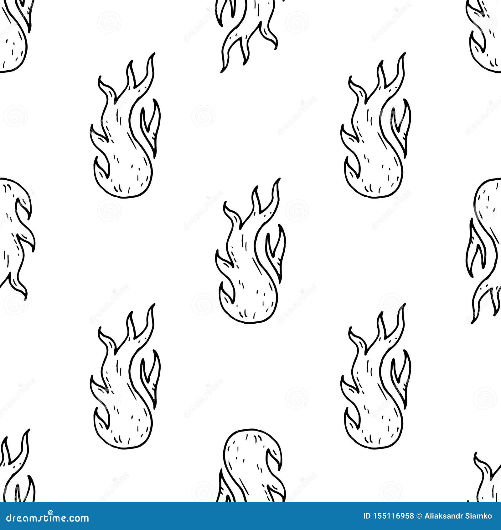 Seamless Pattern Hand Drawn Fire Doodle. Sketch Style Icon. Decoration ...
