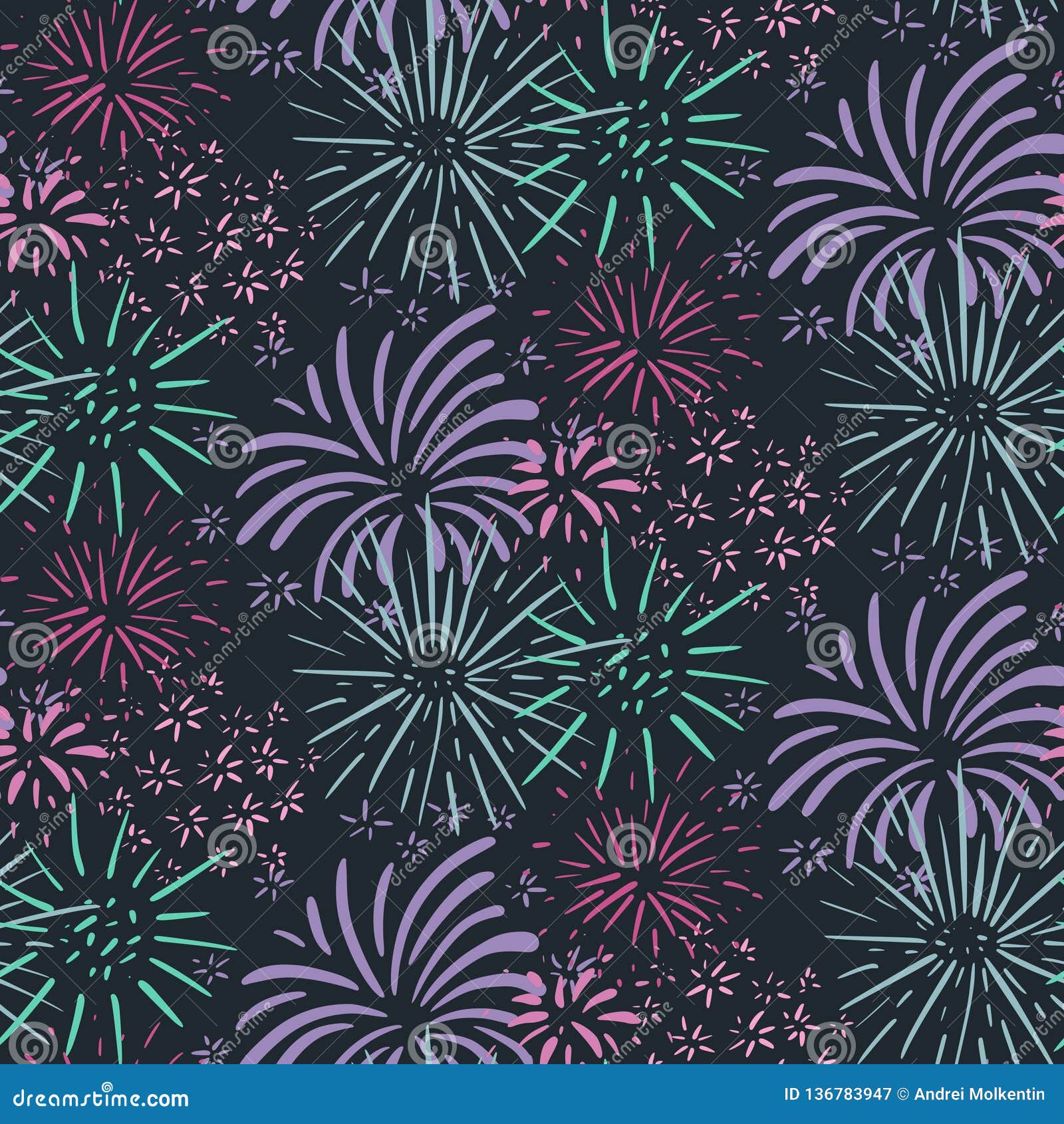 Seamless Pattern with Hand Drawn Fireworks. Colorful Holiday Vector ...
