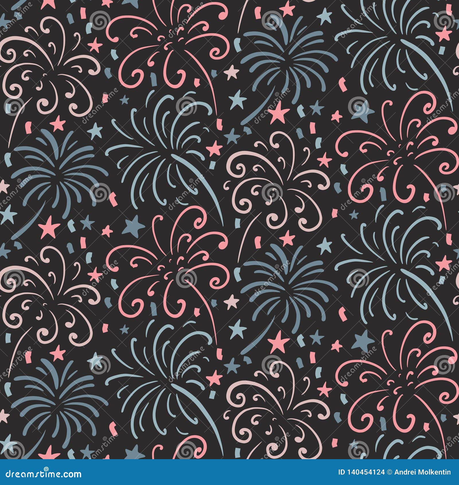 Seamless Pattern With Hand Drawn Fireworks. Colorful Holiday Vector ...
