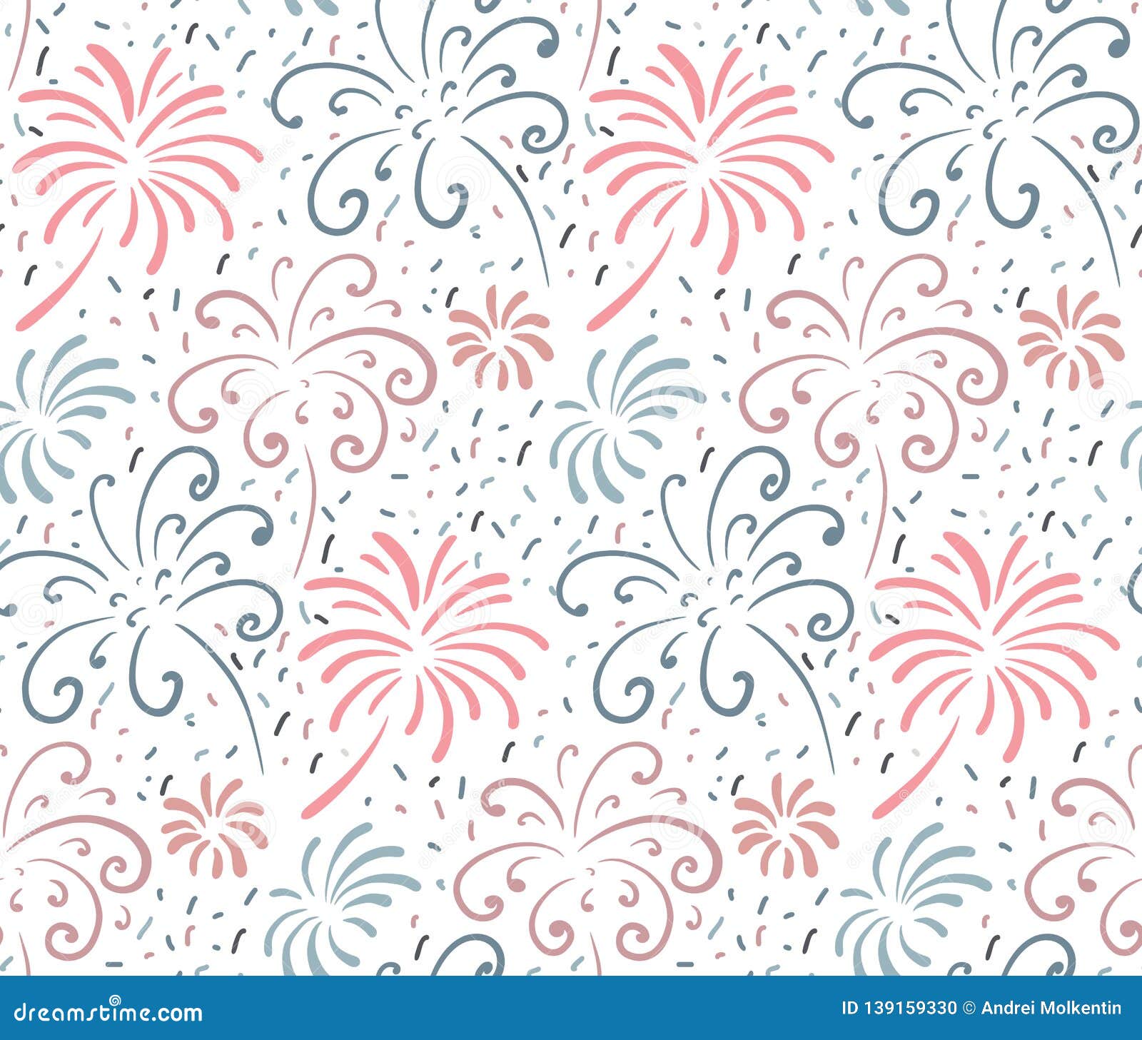 Seamless Pattern With Hand Drawn Fireworks. Colorful Holiday Vector ...
