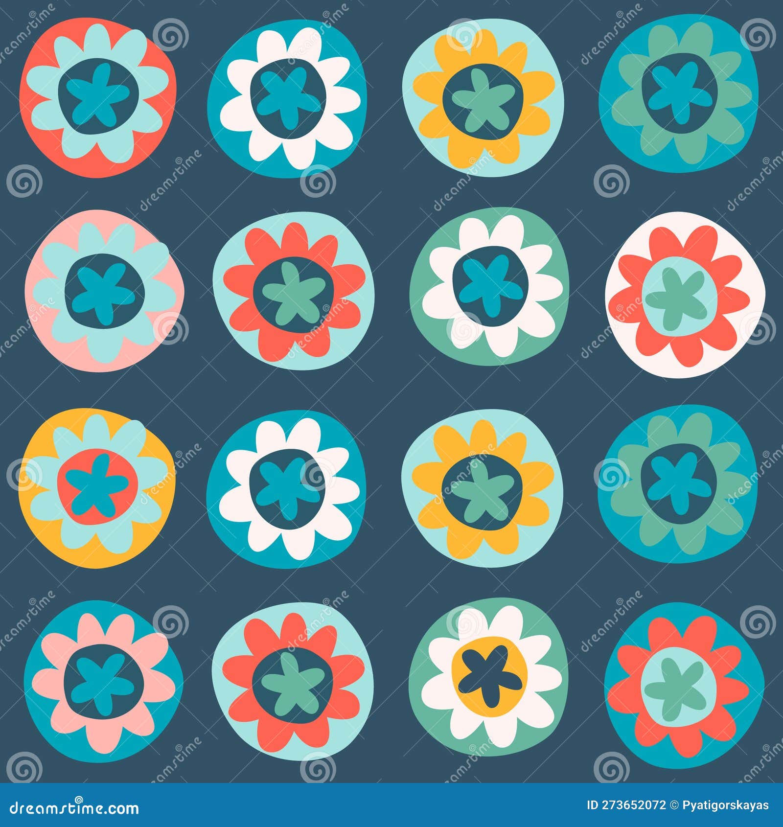 Seamless Pattern. Hand Drawn Flowers Decorated with Patterns in Naive ...