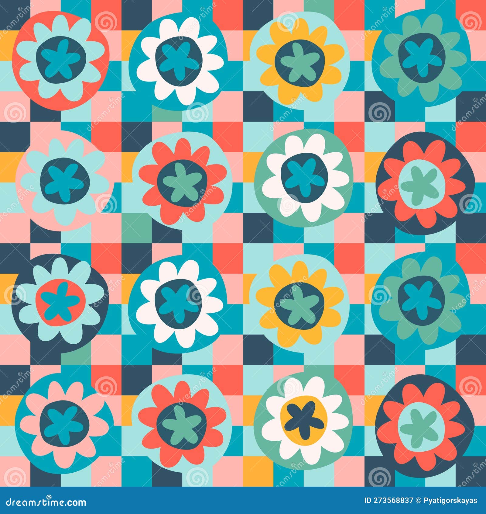 Seamless Pattern. Hand Drawn Flowers Decorated with Patterns in Naive ...