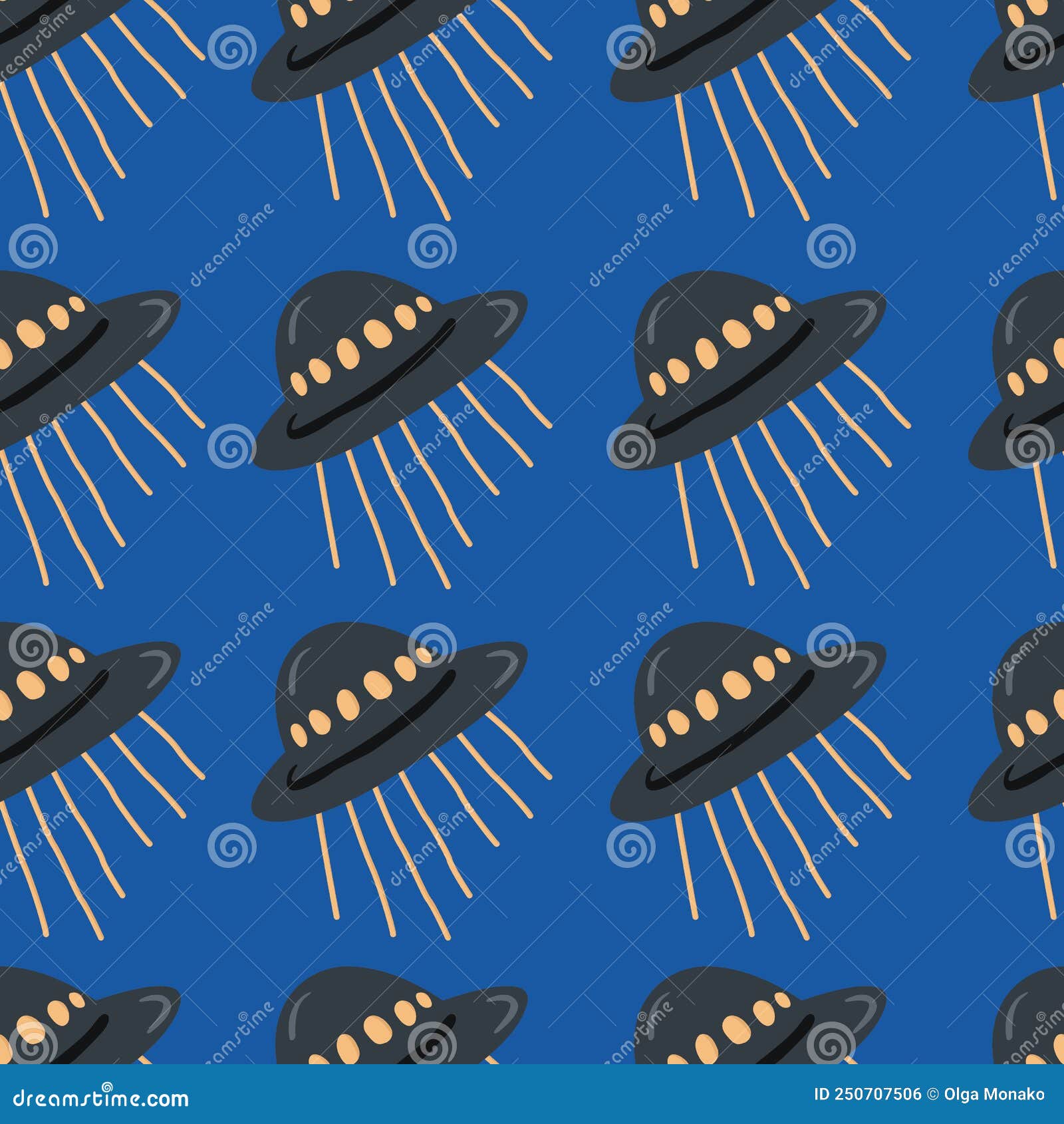 Seamless Pattern with Hand Drawn Flying Saucers Flat Style Stock Vector ...
