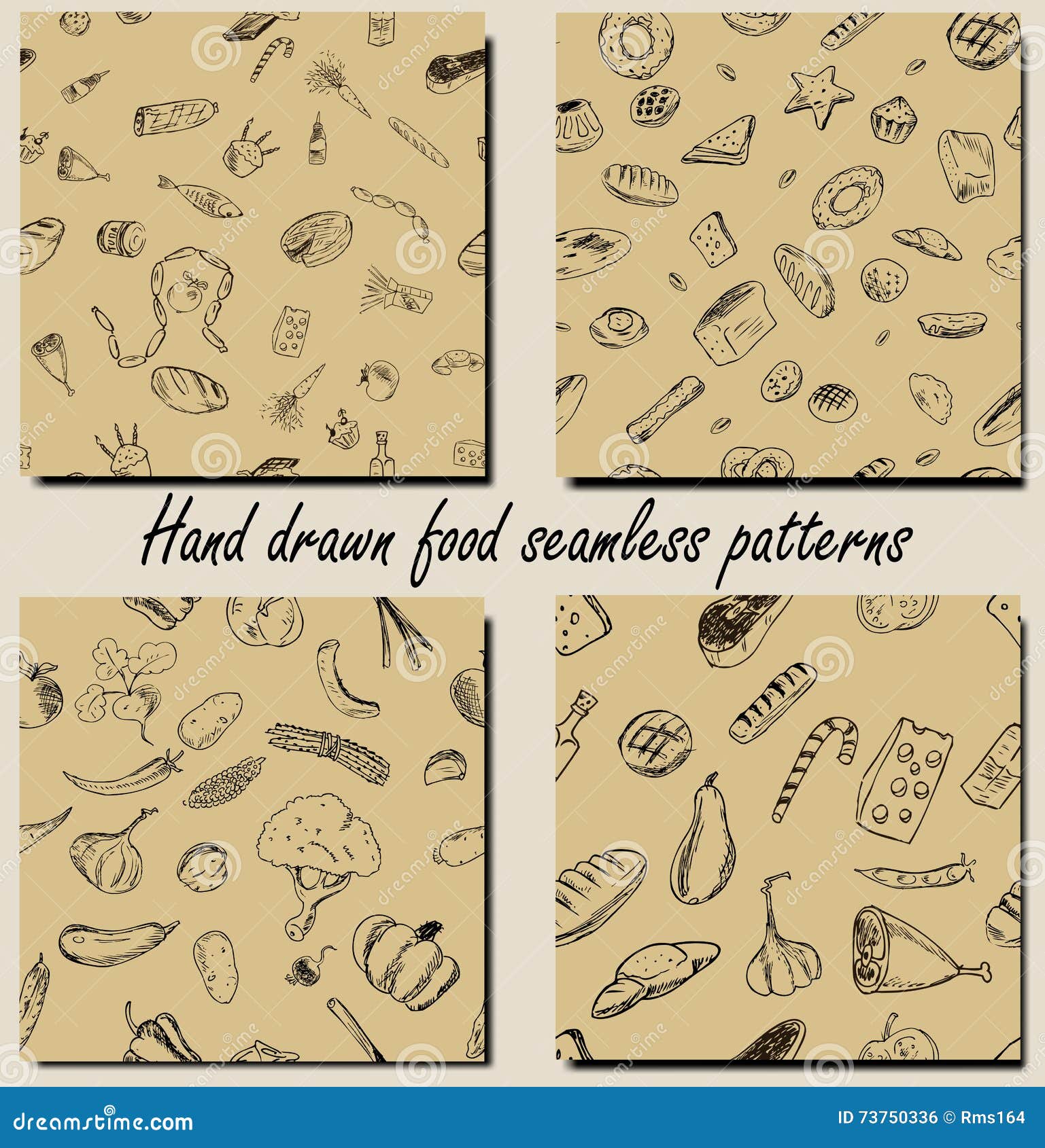 Seamless Pattern Hand Drawn of Food Stock Vector - Illustration of fast ...