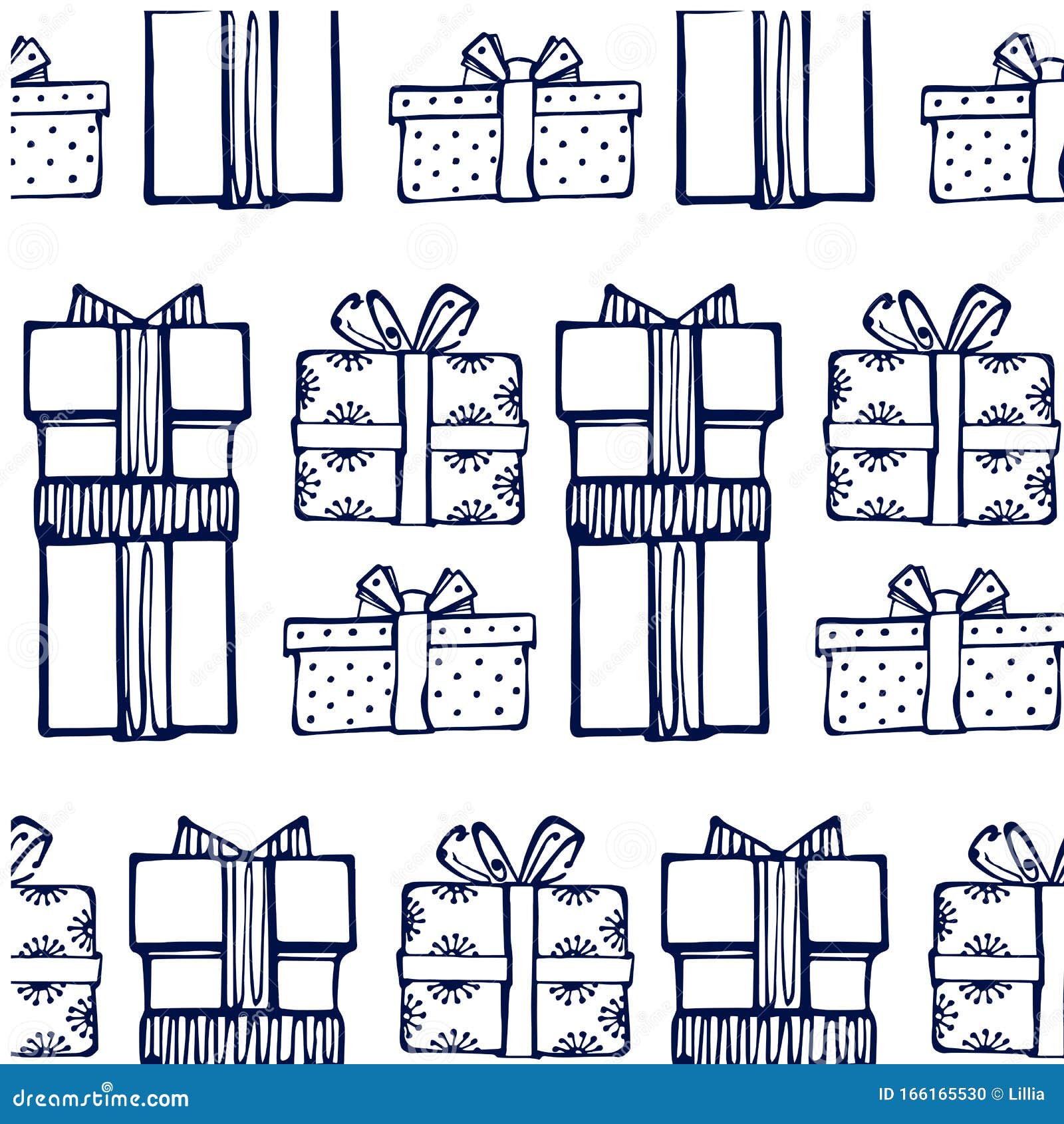 Seamless Pattern with Hand Drawn Gift Boxes Stock Vector - Illustration ...