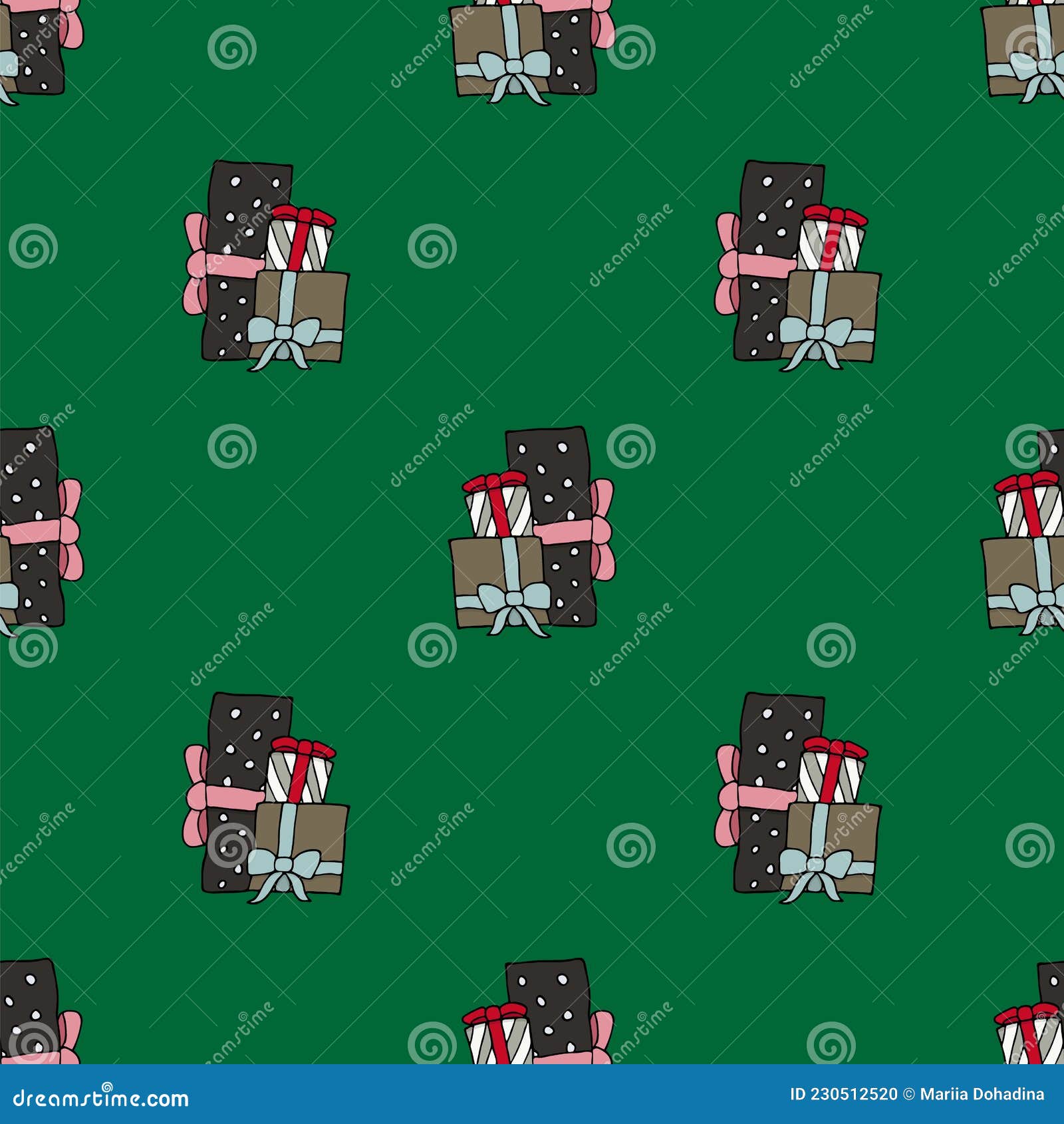 Seamless Pattern with Hand Drawn Gift Boxes Stock Vector - Illustration ...