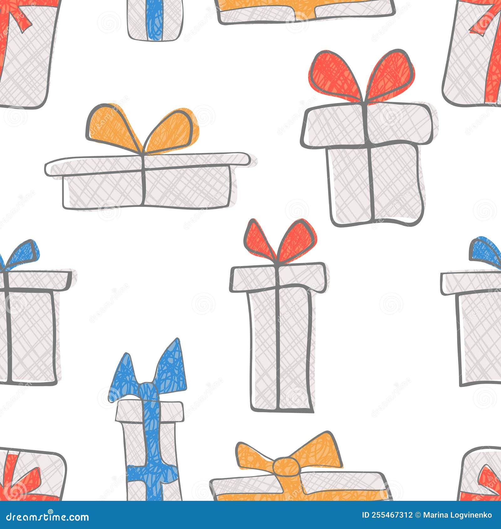Seamless Pattern with Hand Drawn Gift Boxes Stock Vector - Illustration ...
