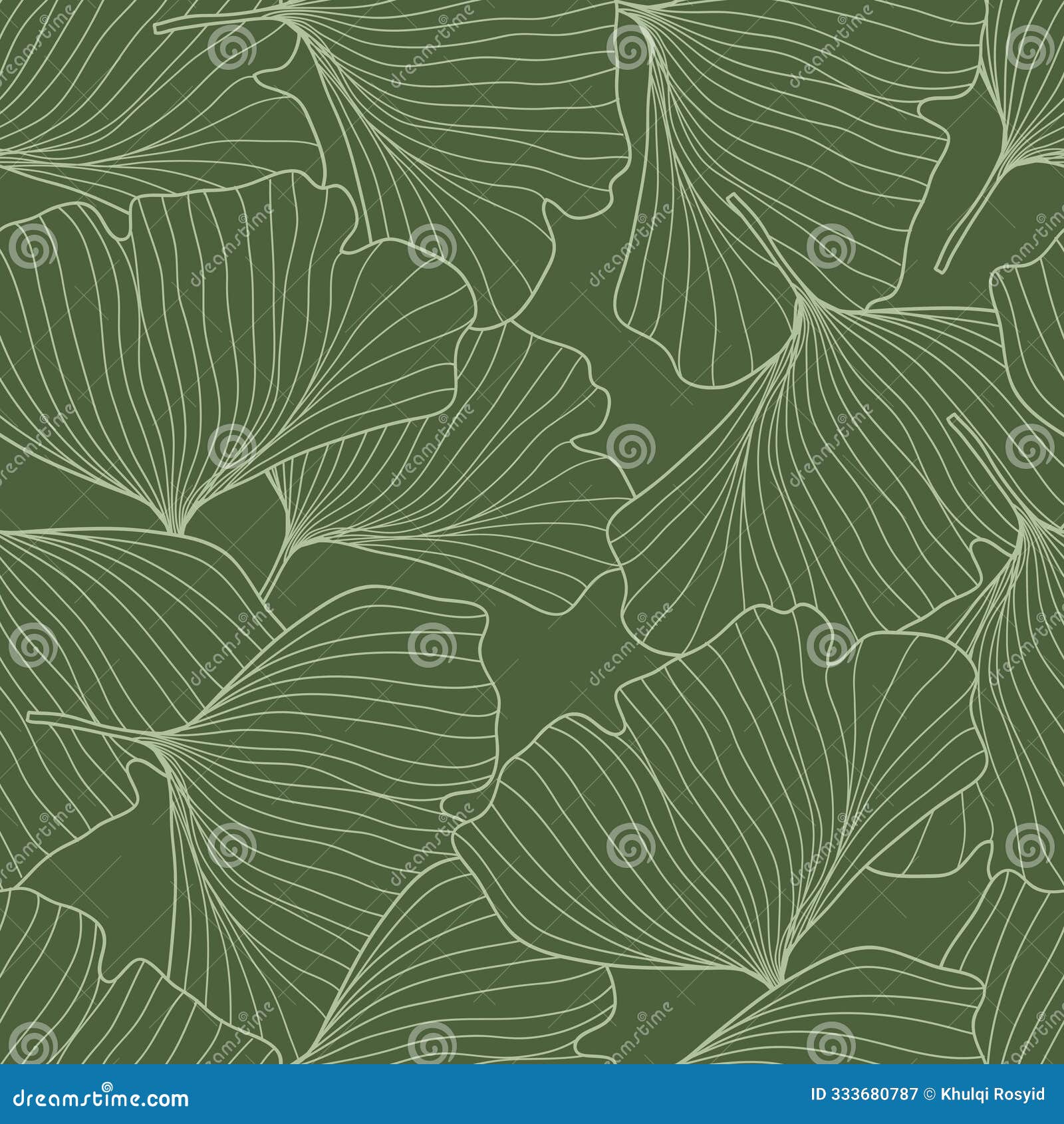 Seamless Pattern Hand- Drawn Gingko Leaf on Green Background Stock ...