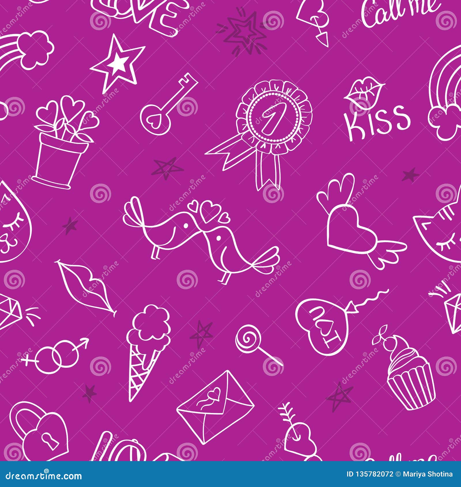 Seamless Pattern with Hand Drawn Girly Doodles. Stock Vector ...