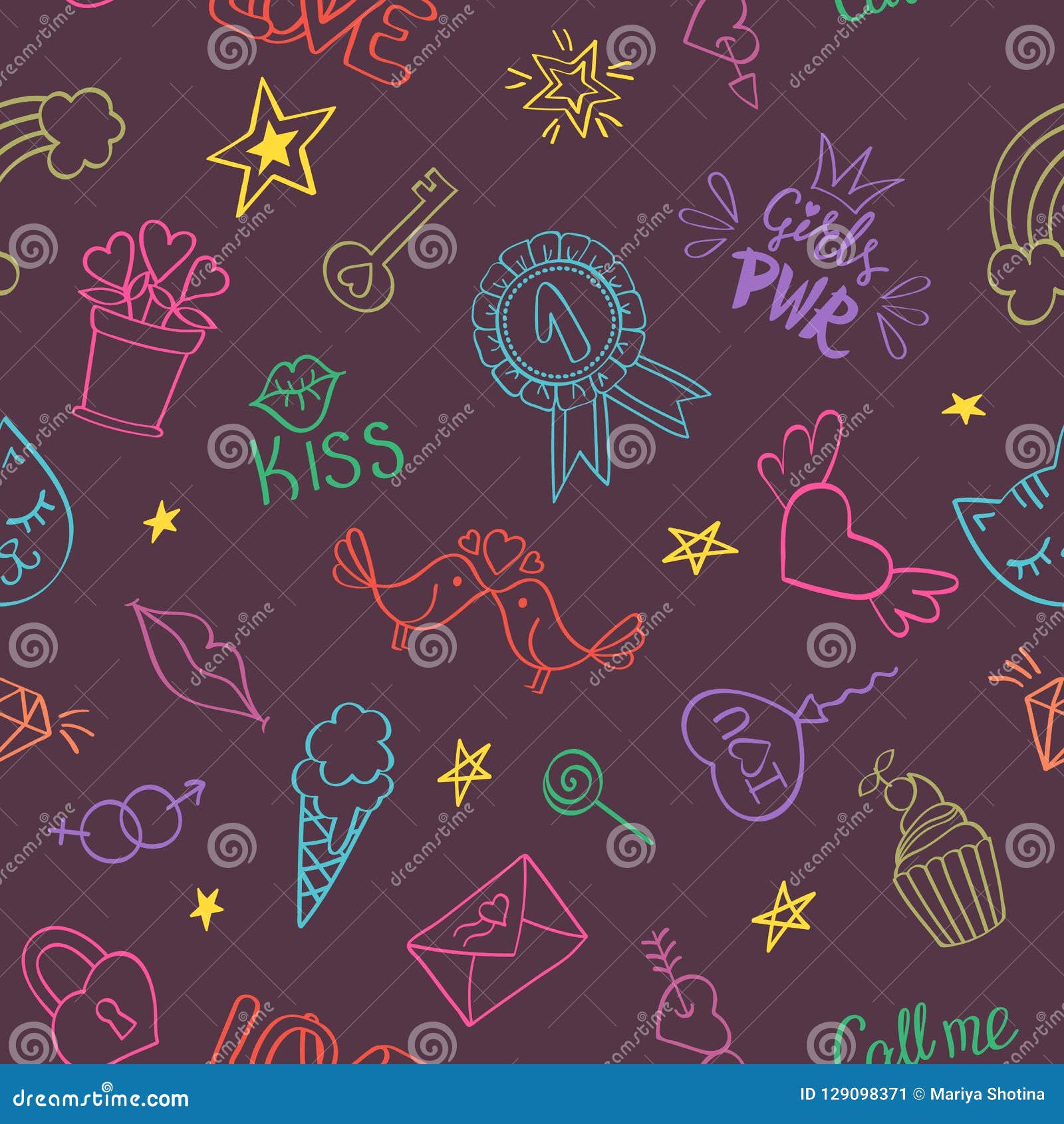 Seamless Pattern with Hand Drawn Girly Doodles. Stock Vector ...