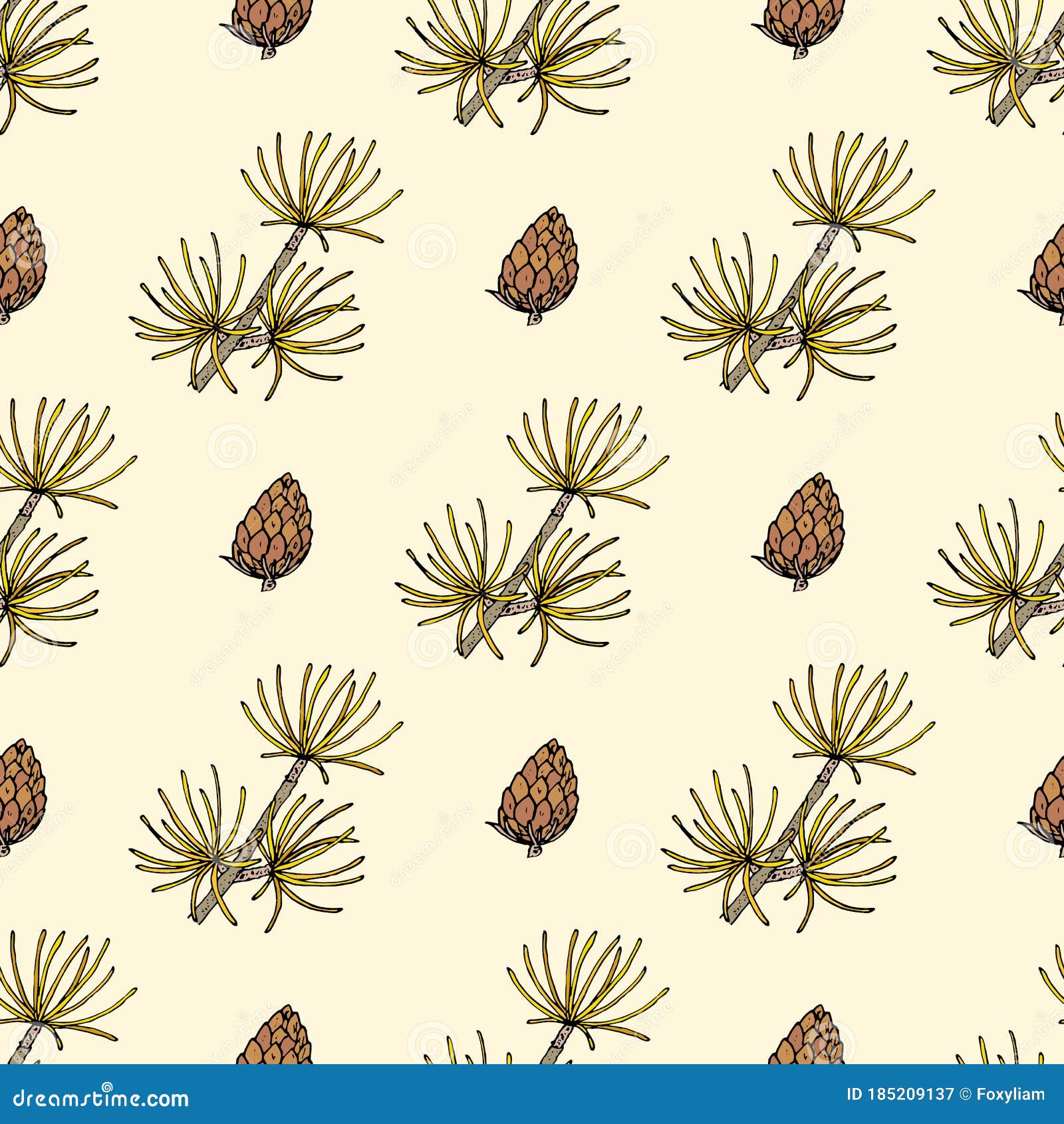 Larch Pattern. Larix Decidua Branch, Cone. Hand Drawn Chalk Botanical ...