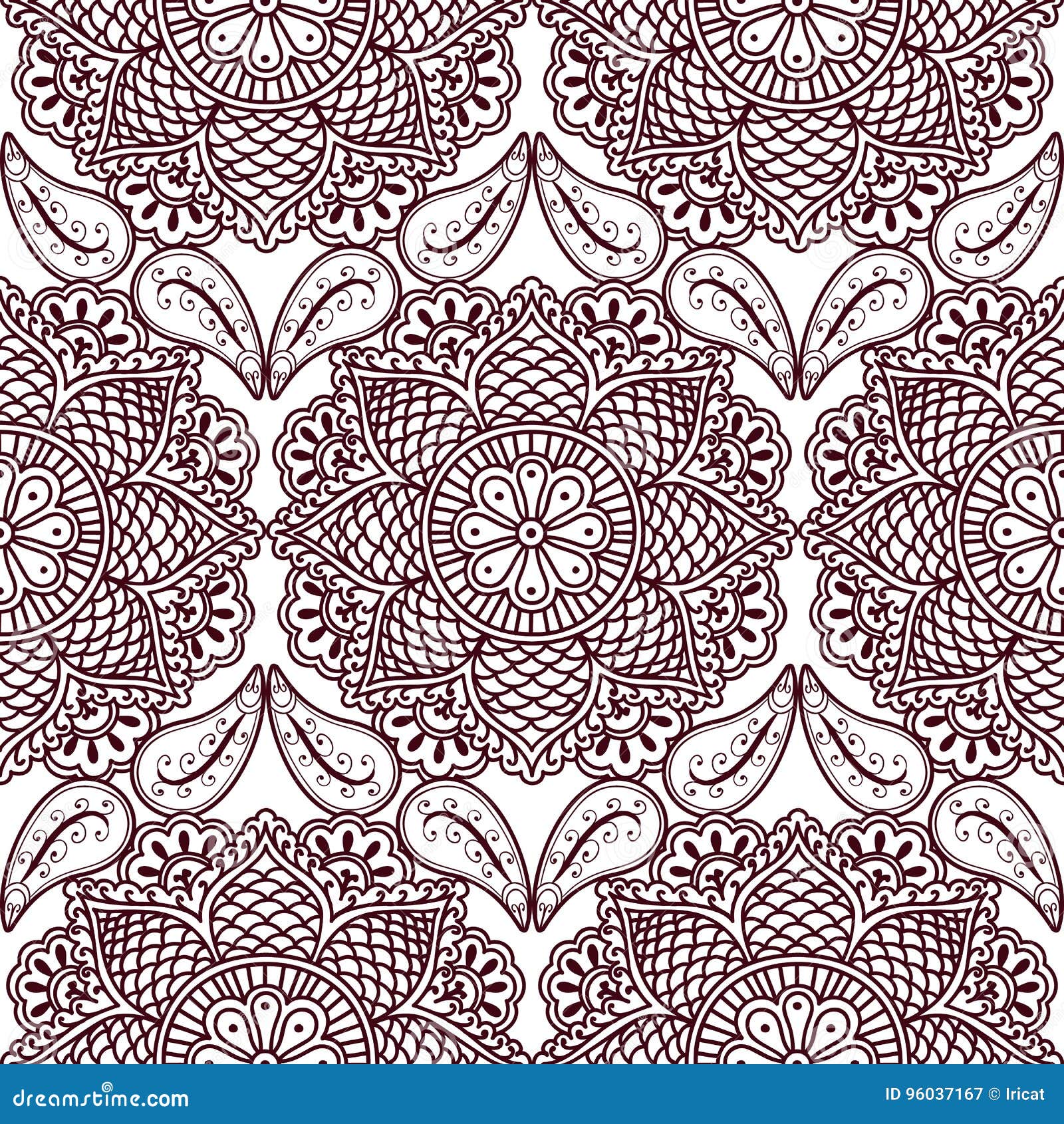 Seamless Pattern with Hand Drawn Henna Mehndi Mandala. Repeating Background in Oriental Indian ...
