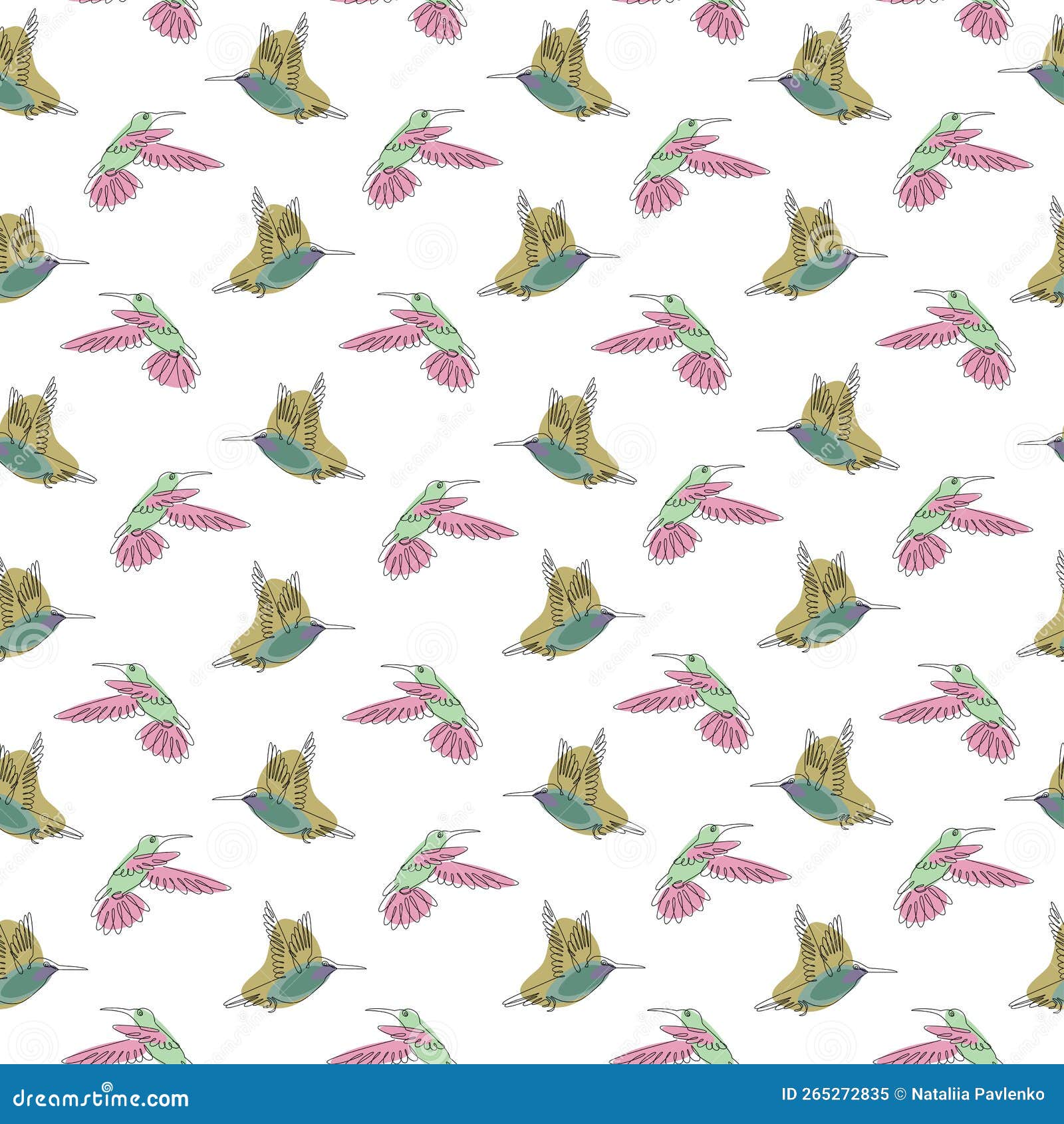 Seamless Pattern with Hand Drawn Hummingbird. Vector Illustration Stock ...