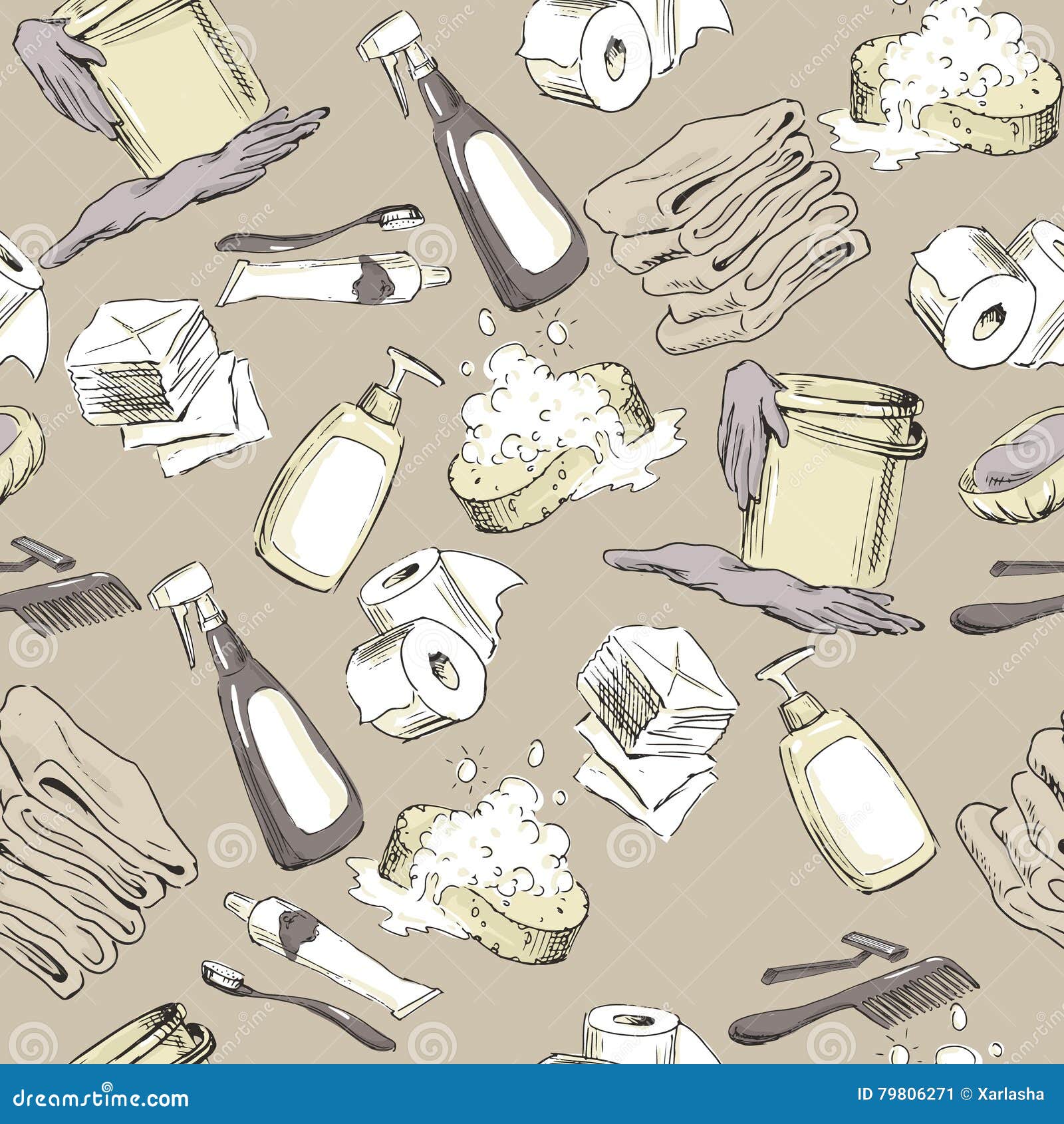 Seamless Pattern with Hand-drawn Hygiene Elements Stock Vector ...