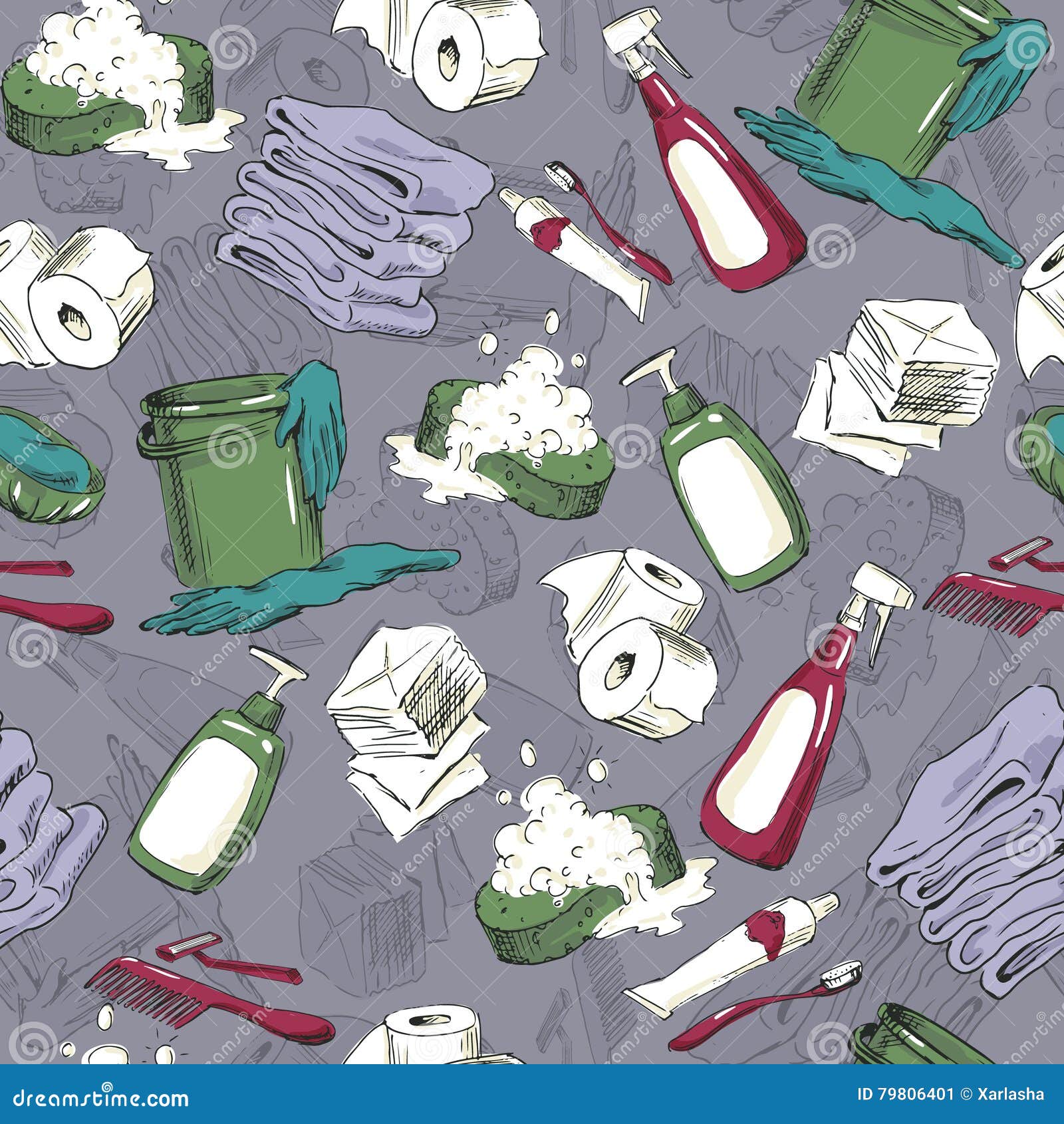 Seamless Pattern with Hand-drawn Hygiene Elements Stock Vector ...