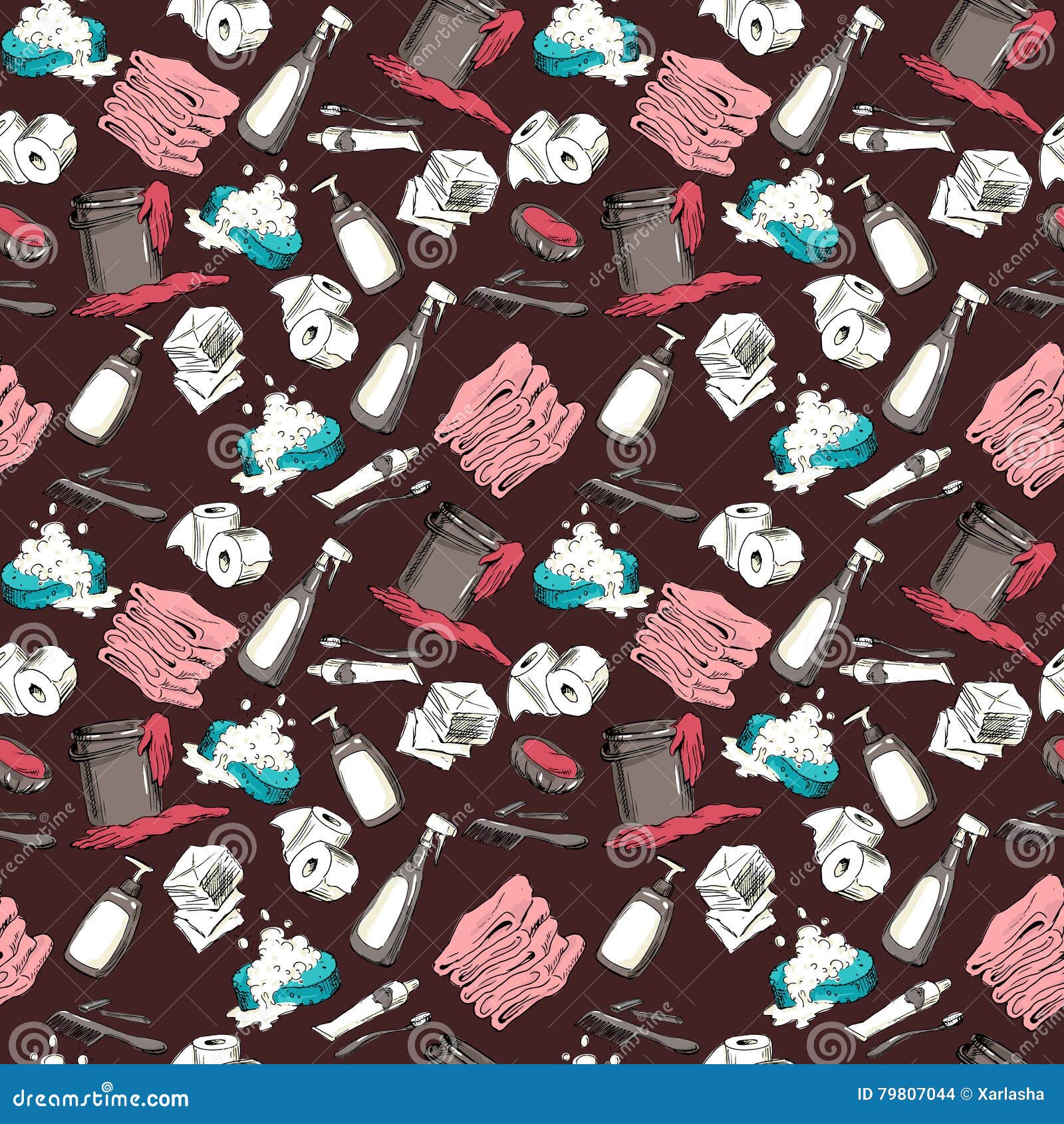 Seamless Pattern with Hand-drawn Hygiene Elements Stock Vector - Illustration of razor, care ...