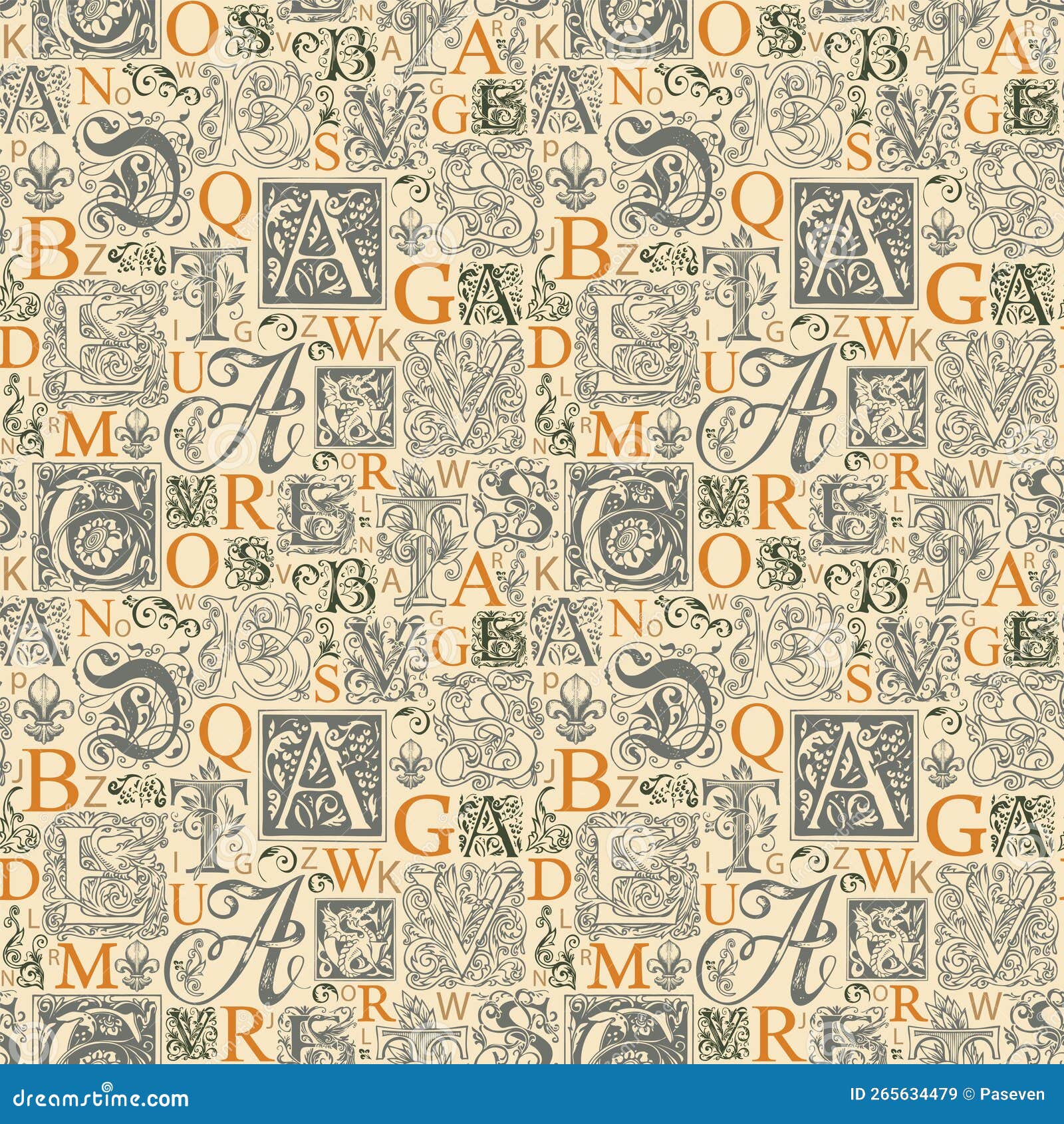 Seamless Pattern with Hand-drawn Initial and Capital Letters Stock ...
