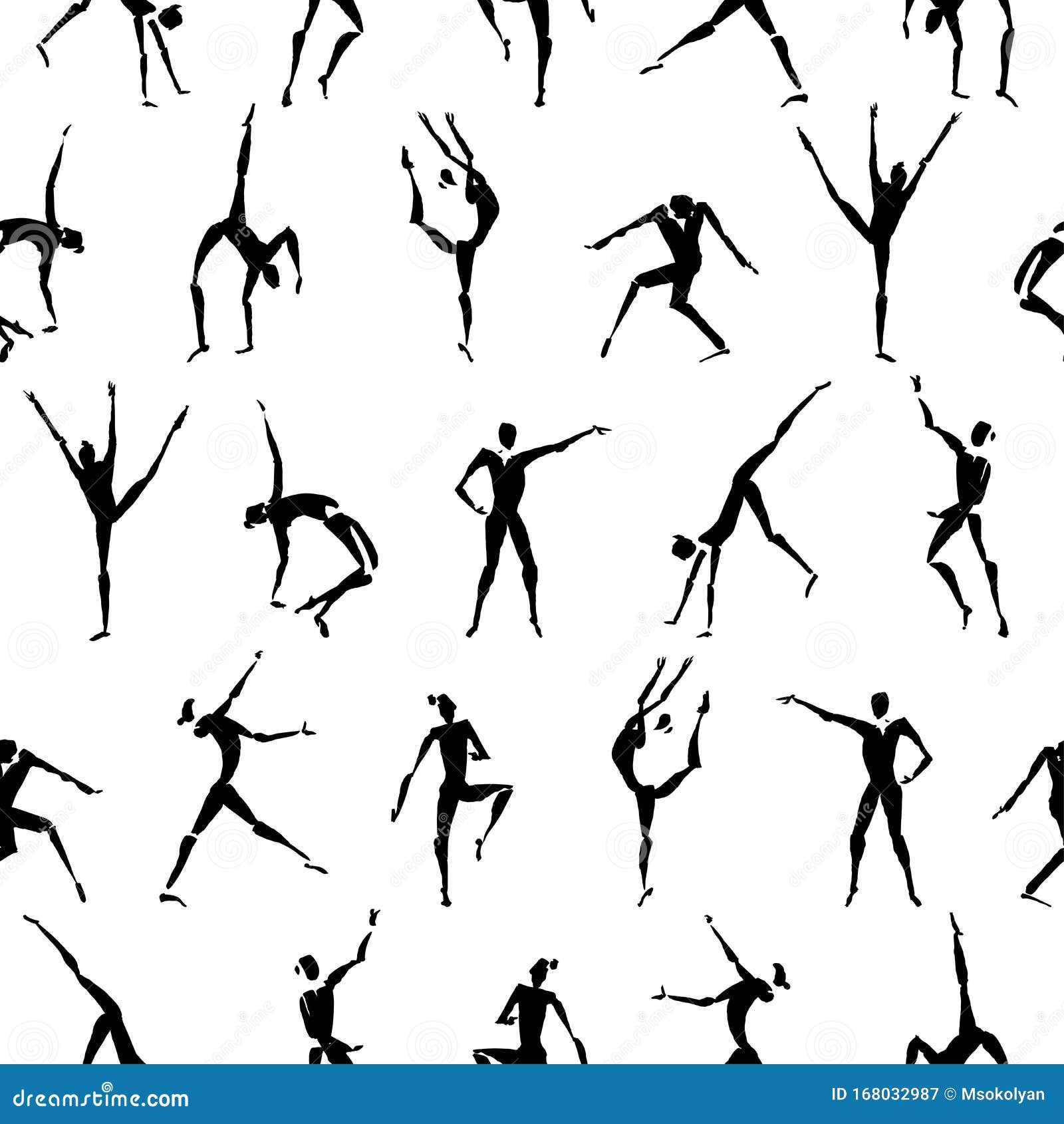 Seamless Pattern with Hand Drawn Ink Dancing Figures Stock Vector ...