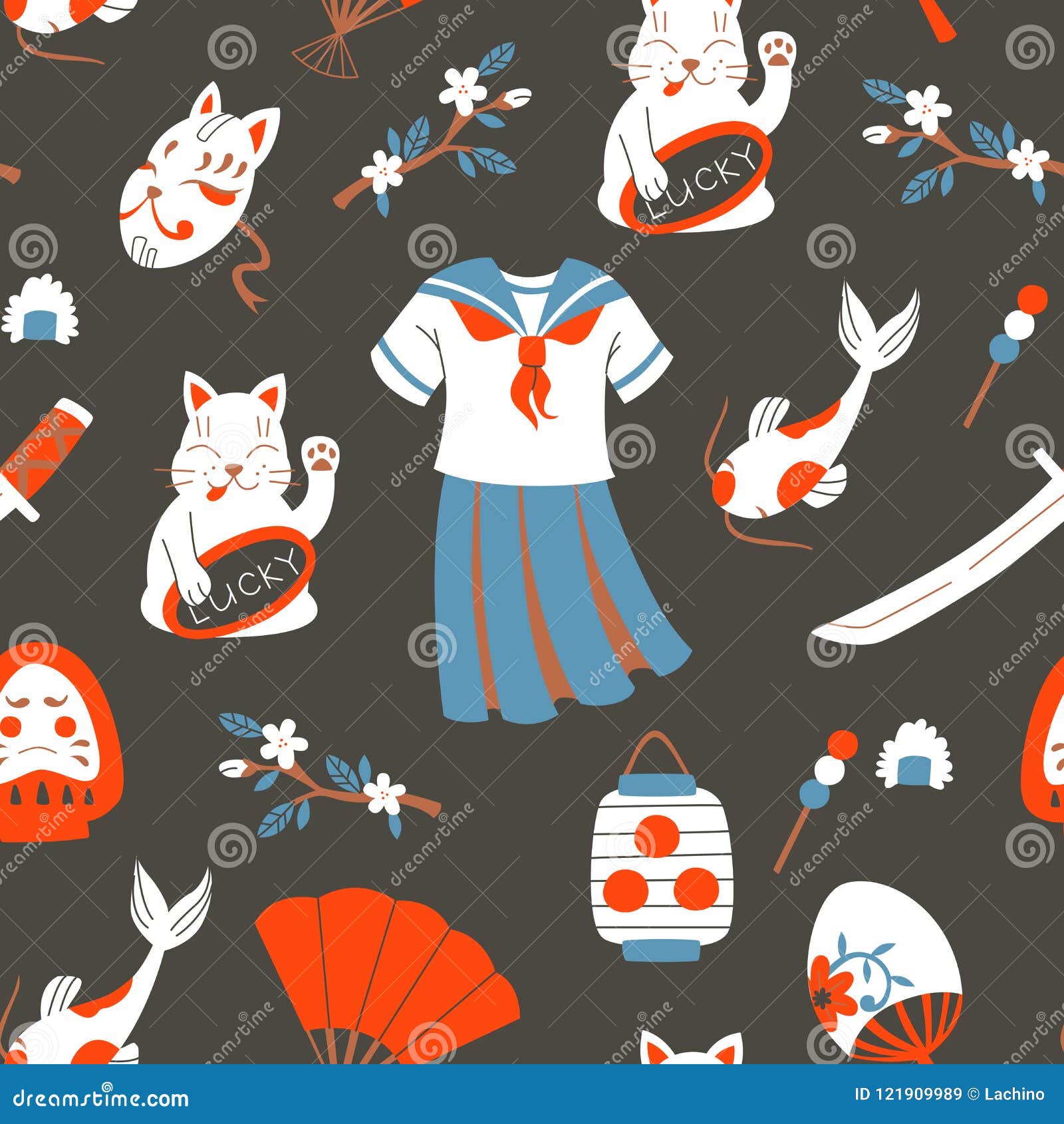 Seamless Pattern with Hand Drawn Japan Elements. Stock Vector ...