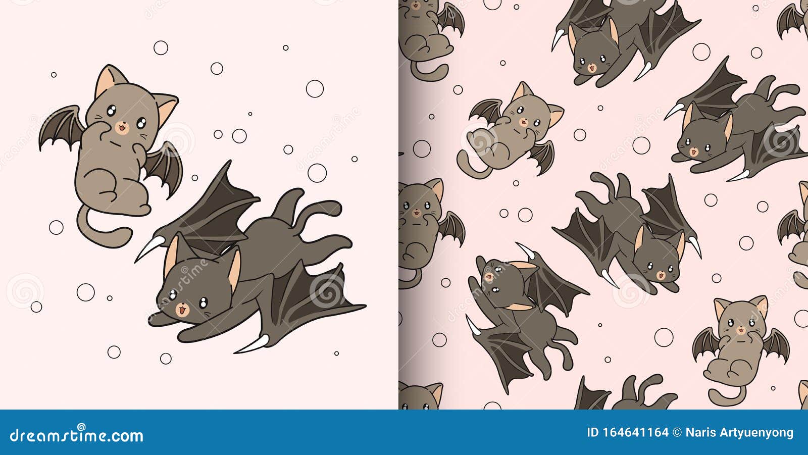 Seamless Pattern Hand Drawn 2 Kawaii Dragon Cat Characters Stock Vector ...