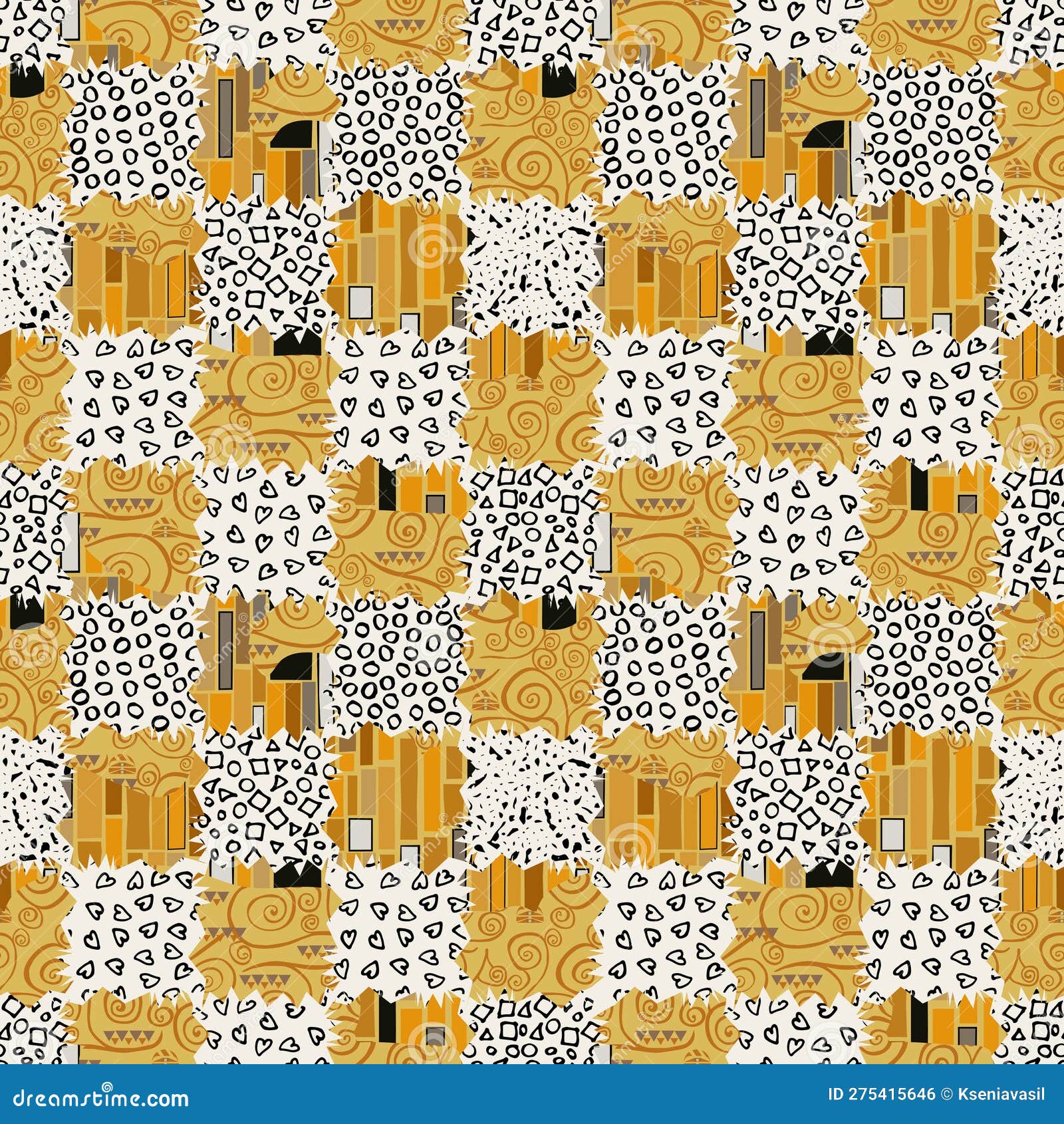 Seamless Pattern Hand-drawn in Klimt Style Stock Vector - Illustration ...