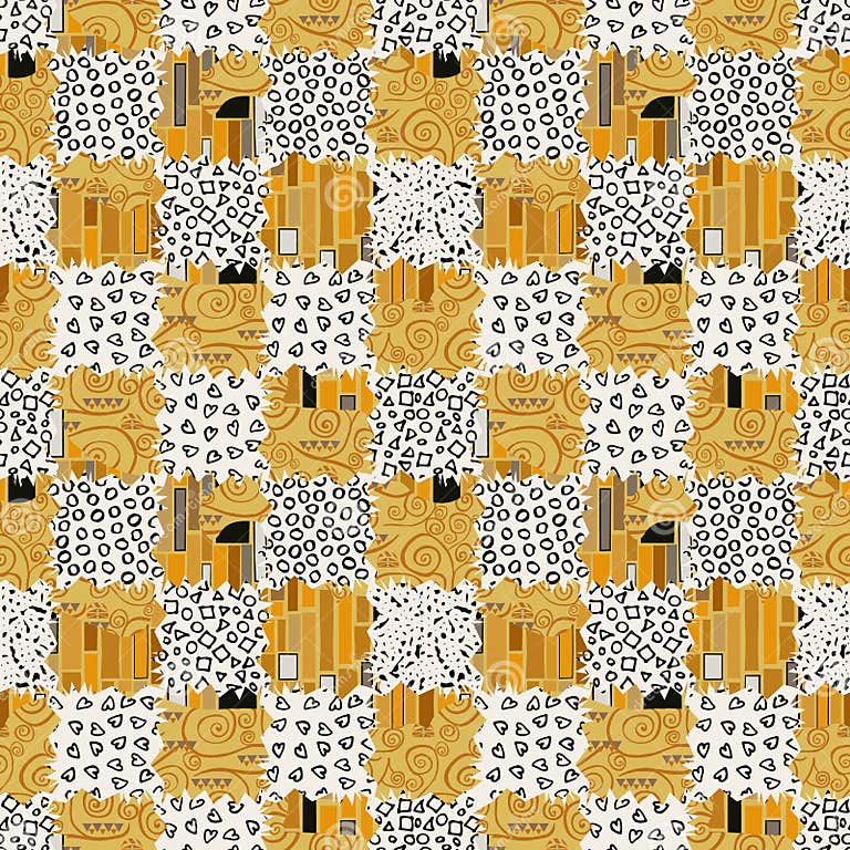 Seamless Pattern Hand-drawn in Klimt Style Stock Vector - Illustration ...