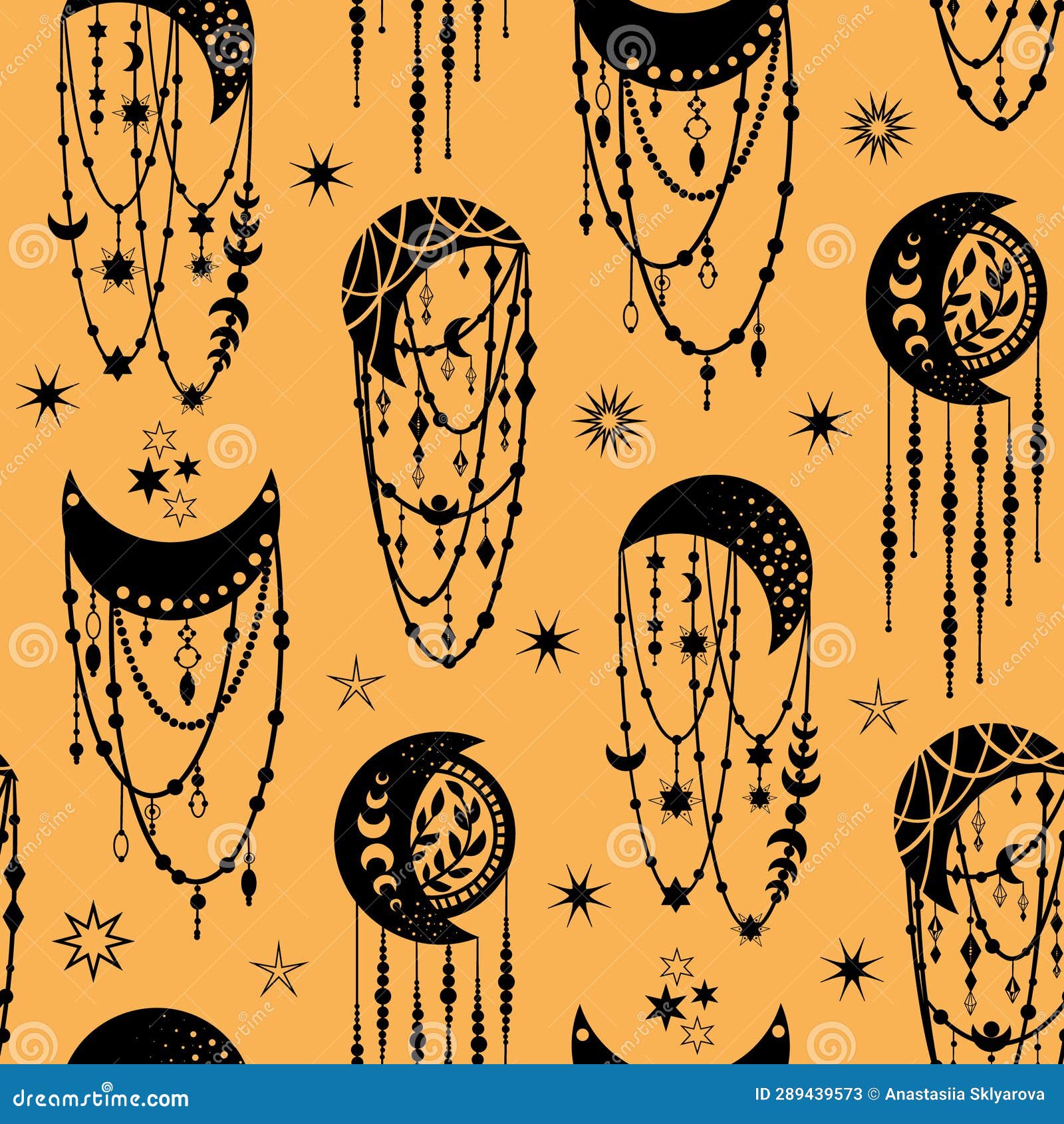 Seamless Pattern of Hand Drawn Line Art Mystical Celestial Moon Stock ...