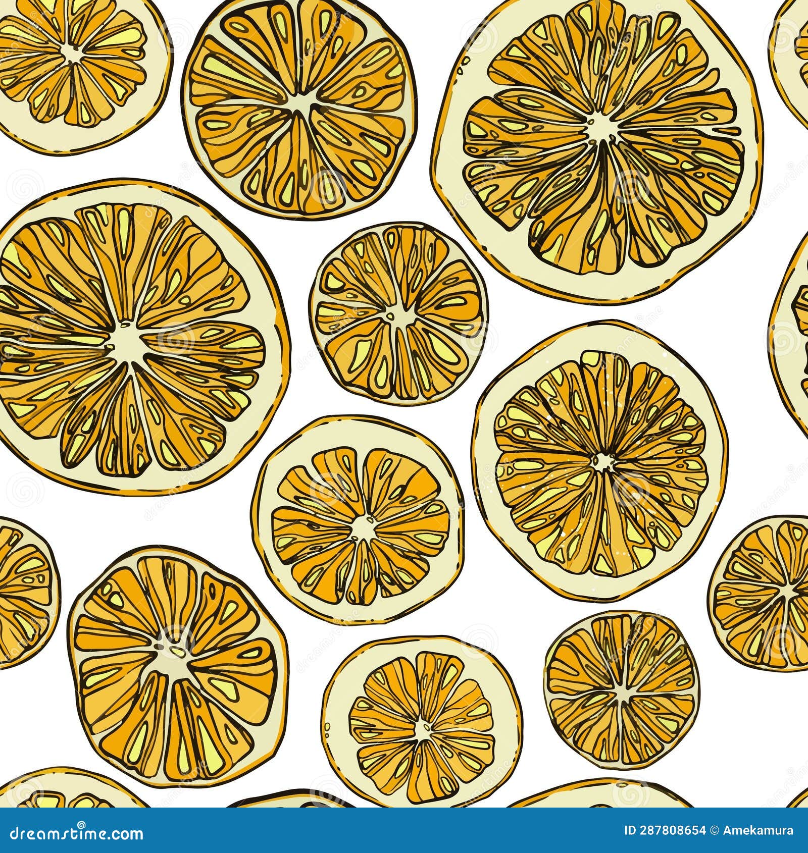 Seamless Pattern with Hand Drawing Cut Oranges Stock Illustration ...