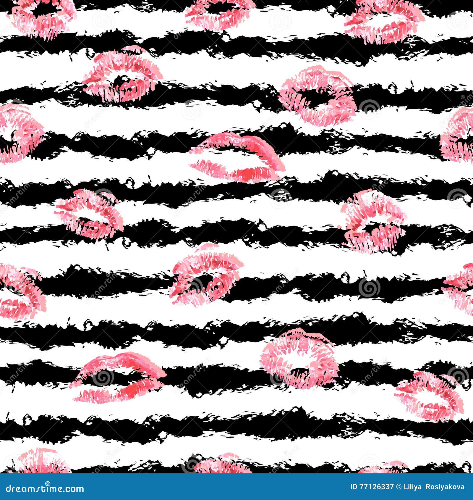 Seamless Pattern with Hand Drawn Lips Prints and Stripes. Stock Vector ...