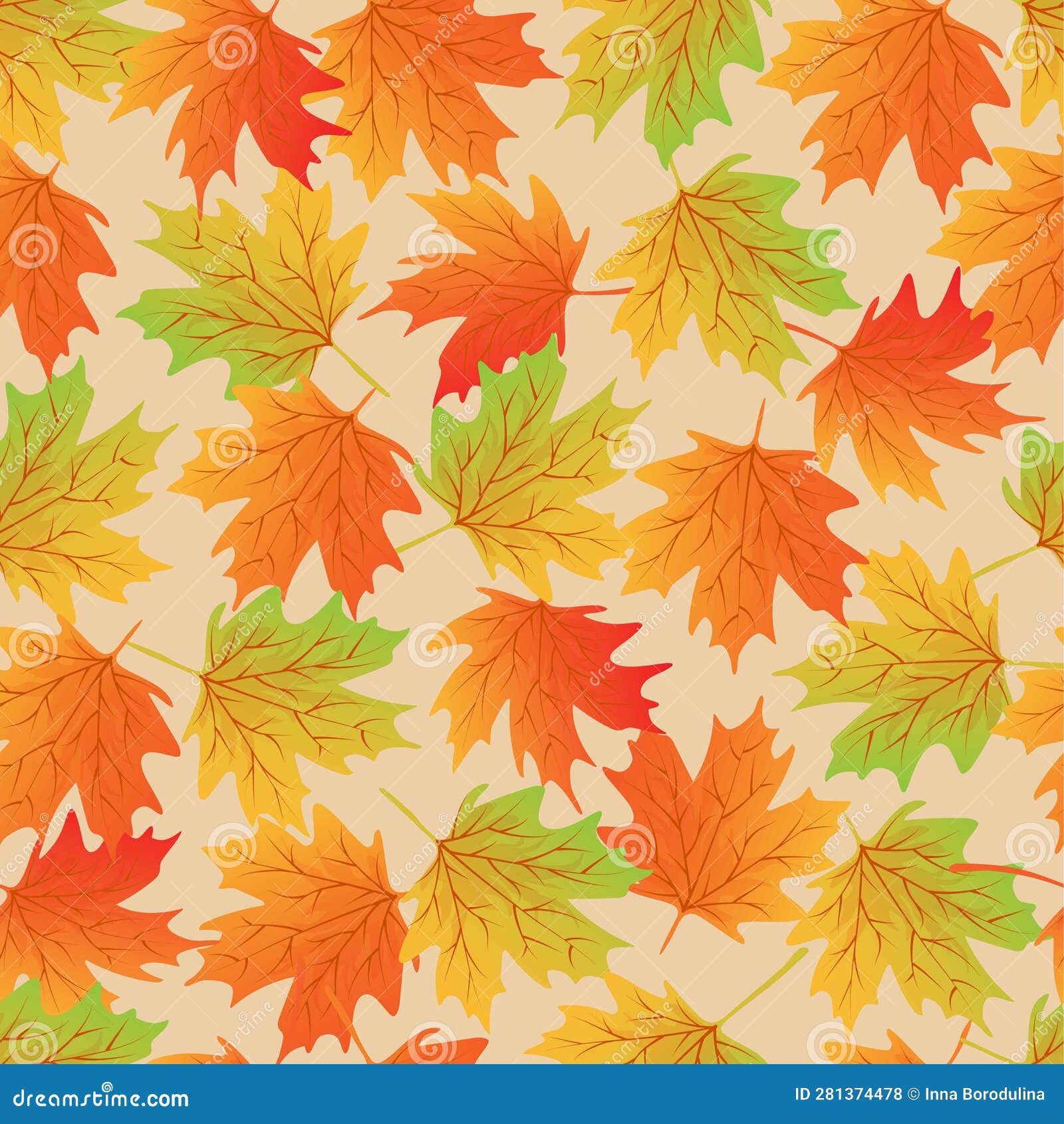 Seamless Pattern with Hand Drawn Colorful Maple Leaves Stock Vector ...