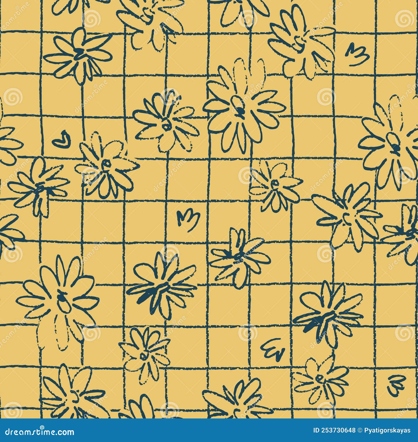 Seamless Pattern with Hand Drawn Meadow Flowers in Ditzy Style with ...