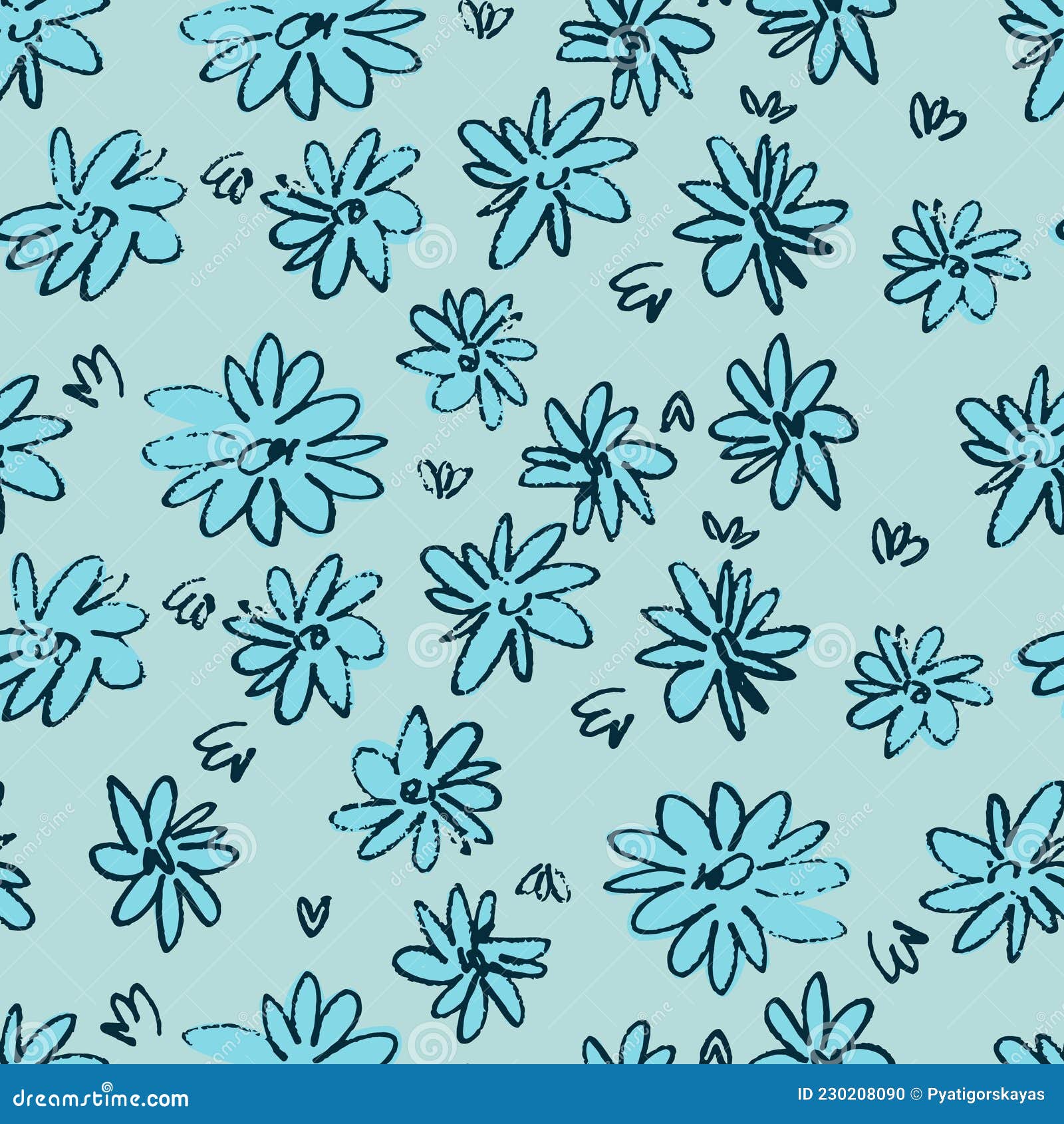 Seamless Pattern with Hand Drawn Meadow Flowers in Ditzy Style for ...