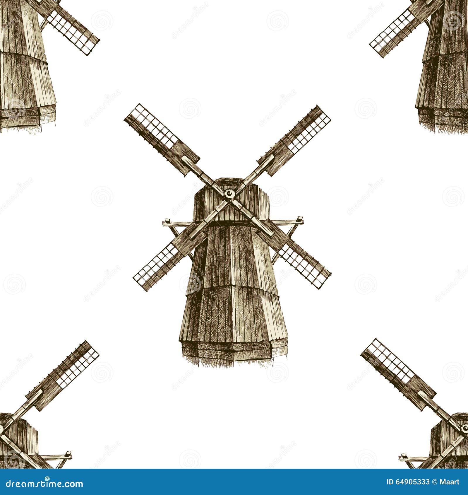 Seamless Pattern with Hand Drawn Mills Stock Vector - Illustration of ...