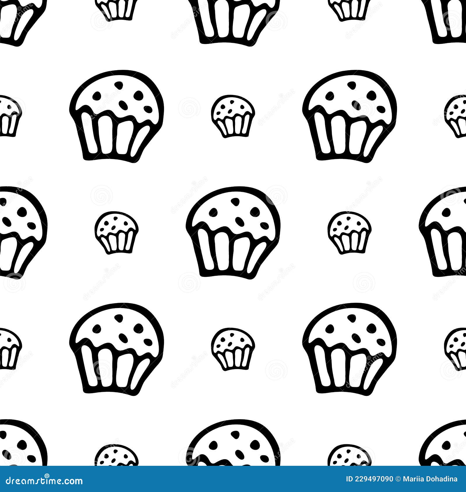 Seamless Pattern with Hand Drawn Muffin. Doodle Style Vector ...