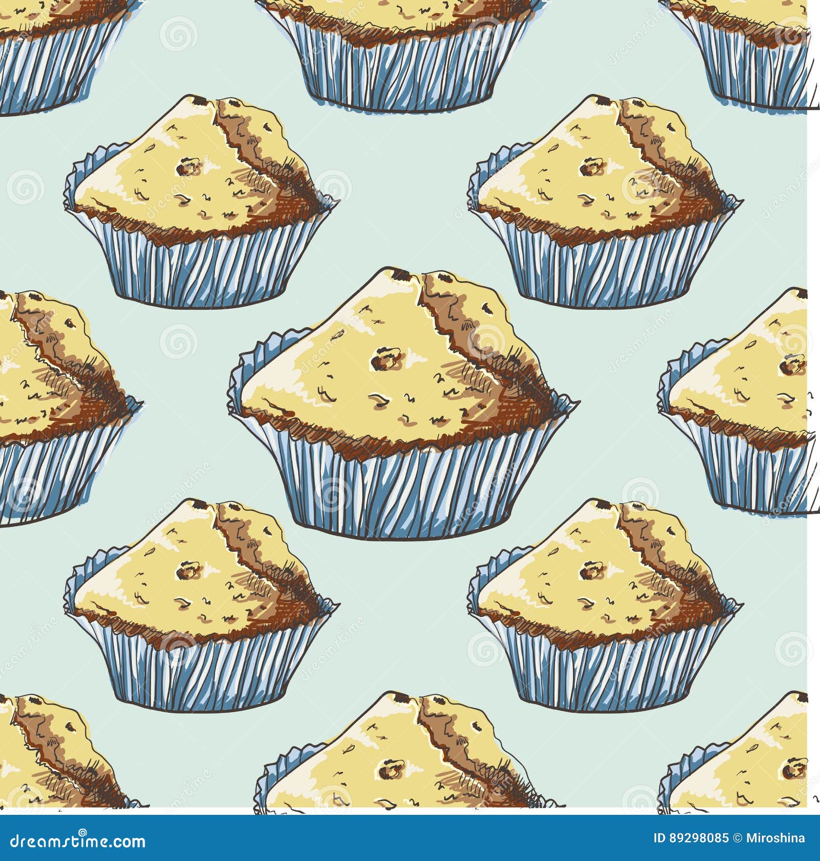 Seamless Pattern with Hand-drawn Muffins Stock Vector - Illustration of ...