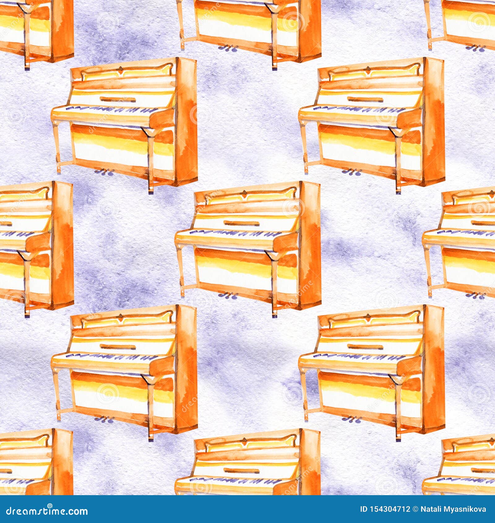 A Seamless Pattern with Hand Drawn Music Instruments on a Watercolor ...