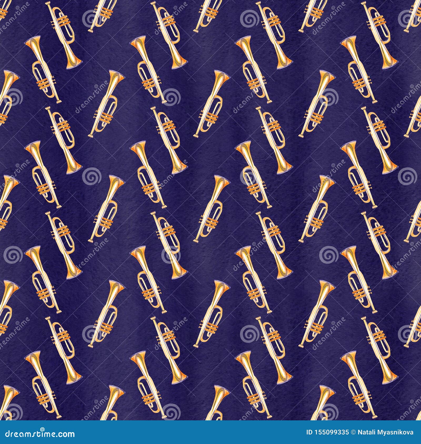 A Seamless Pattern with Hand Drawn Music Instruments on a Watercolor ...