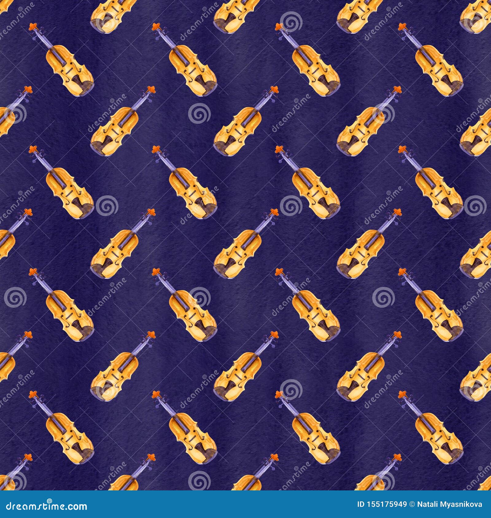 A Seamless Pattern with Hand Drawn Music Instruments on a Watercolor ...