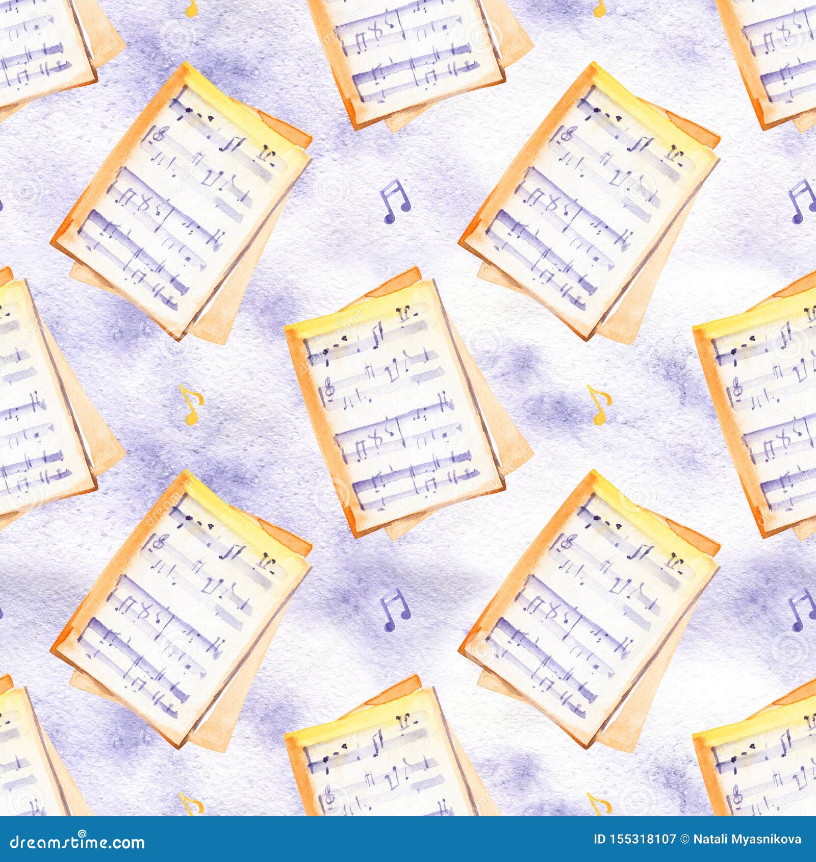 A Seamless Pattern with Hand Drawn Music Instruments on a Watercolor ...