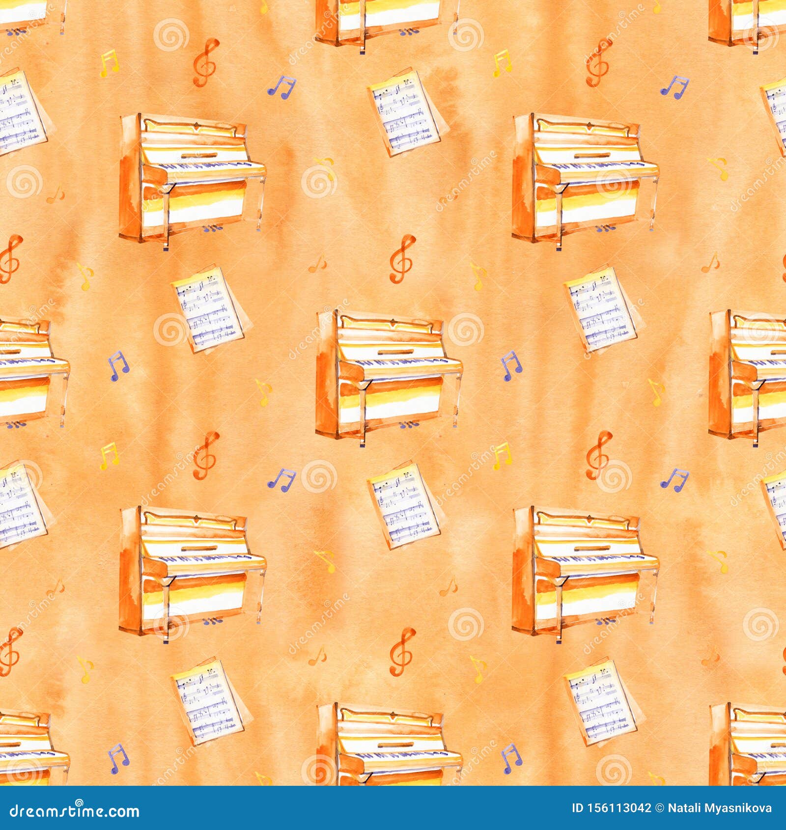 A Seamless Pattern with Hand Drawn Music Instruments on a Watercolor ...