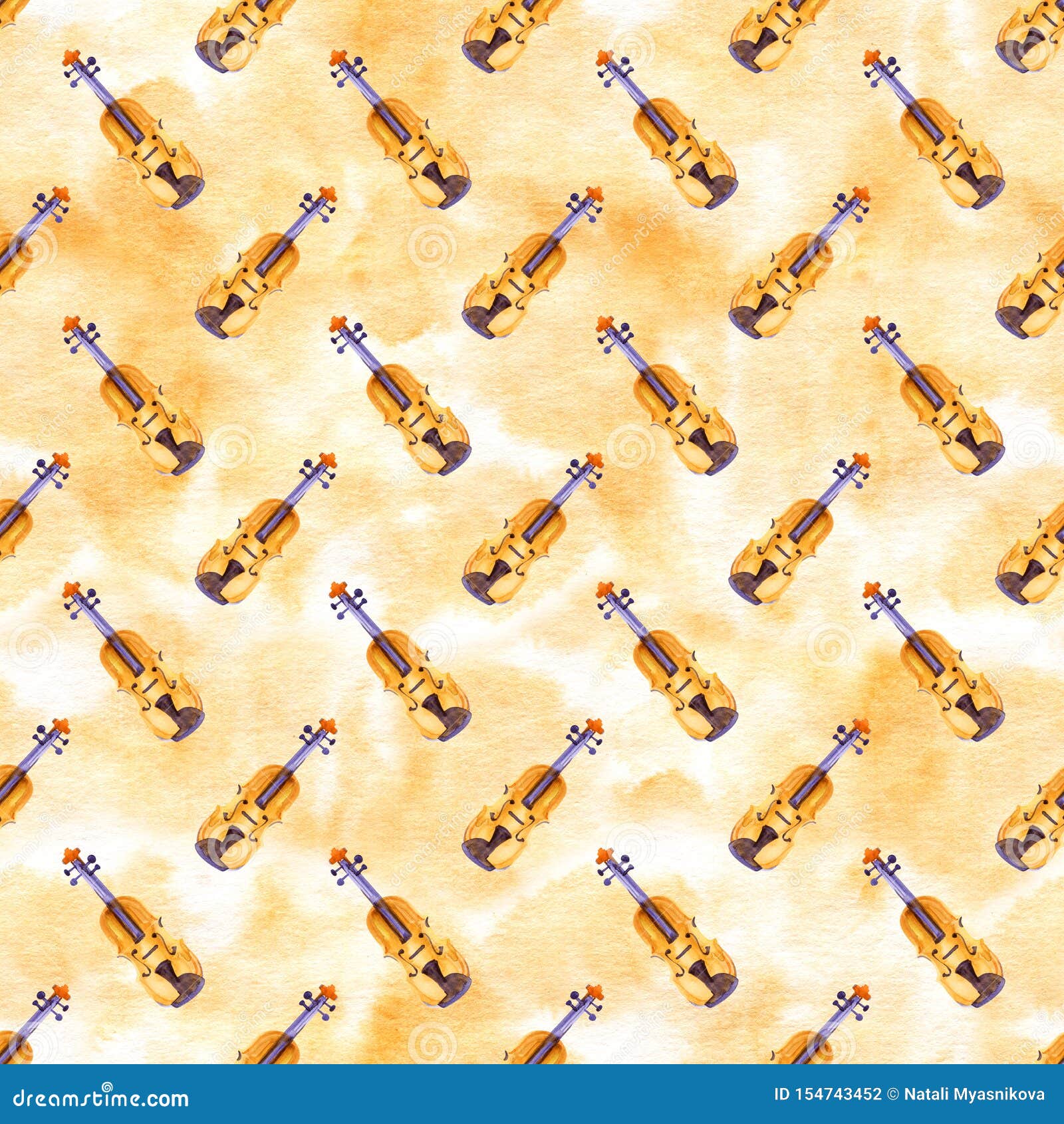 A Seamless Pattern with Hand Drawn Music Instruments on a Watercolor ...