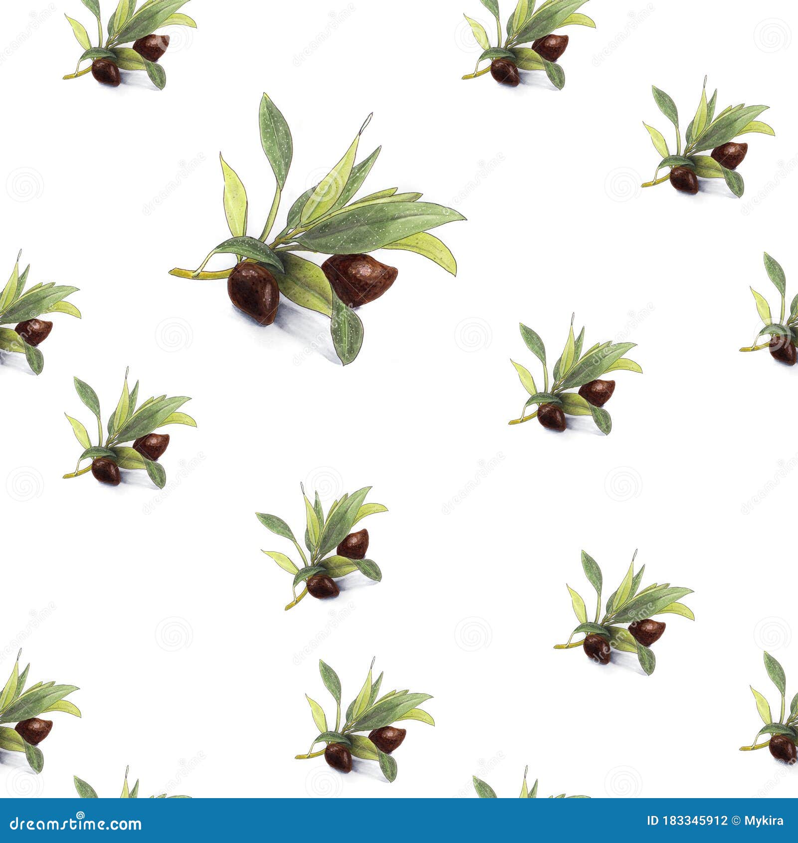 Seamless Pattern with Hand Drawn Olive Branch Stock Photo - Image of ...