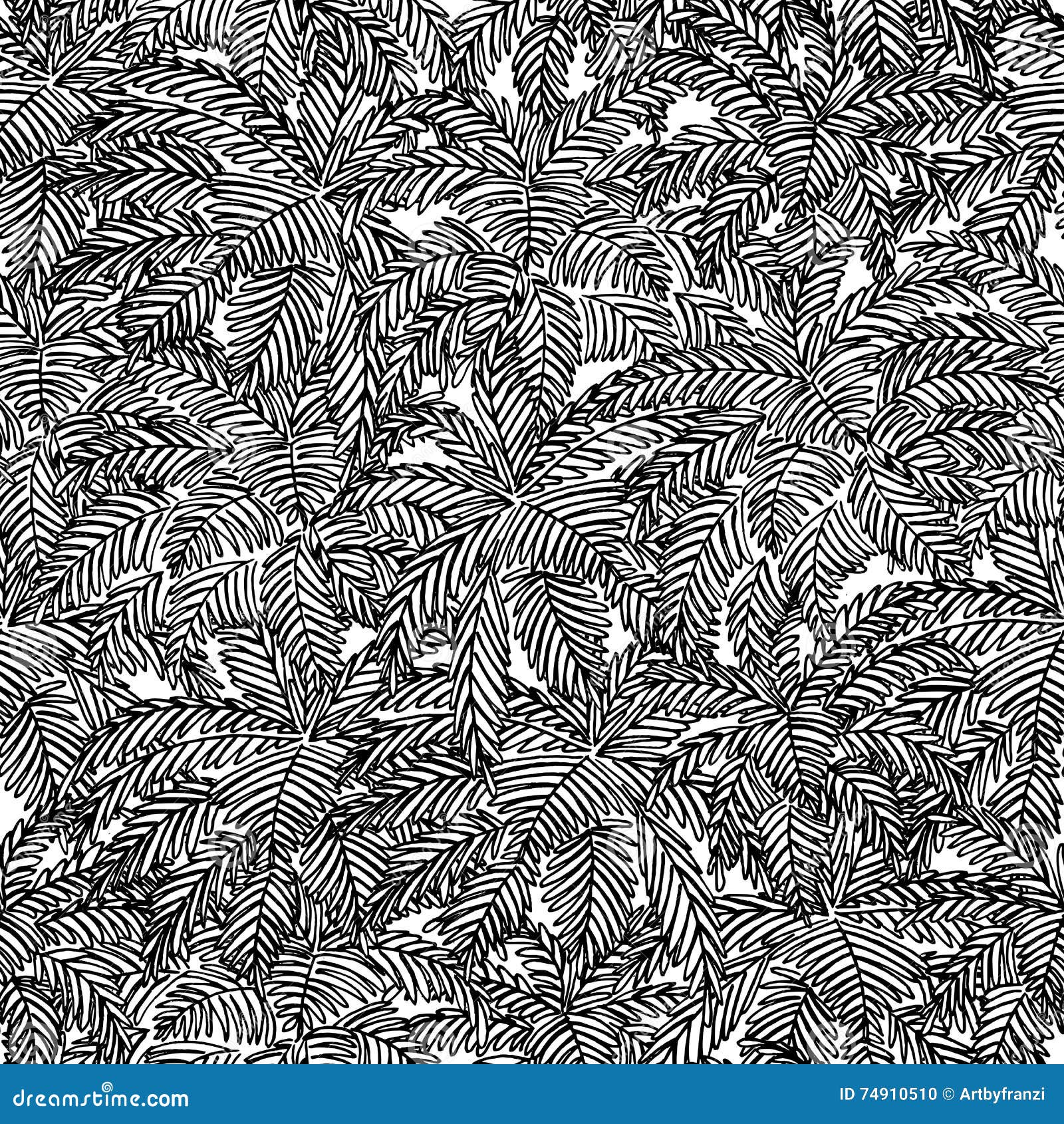 Seamless Pattern of Hand Drawn Palm Tree Leaves Stock Illustration ...