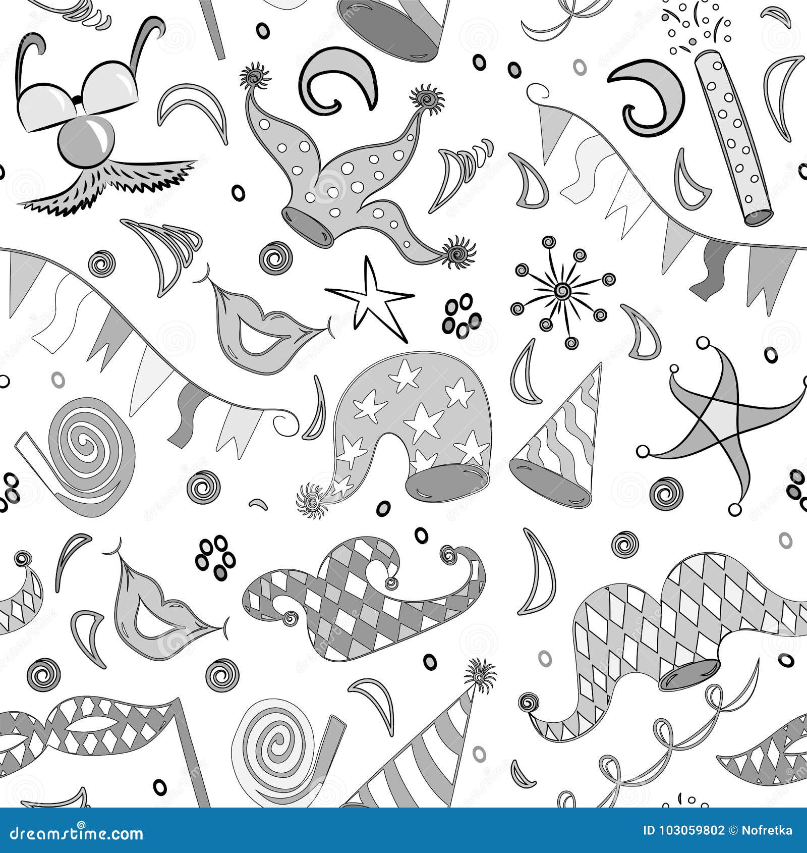 Seamless Pattern of Hand Drawn Party Symbols. Children Drawings of ...