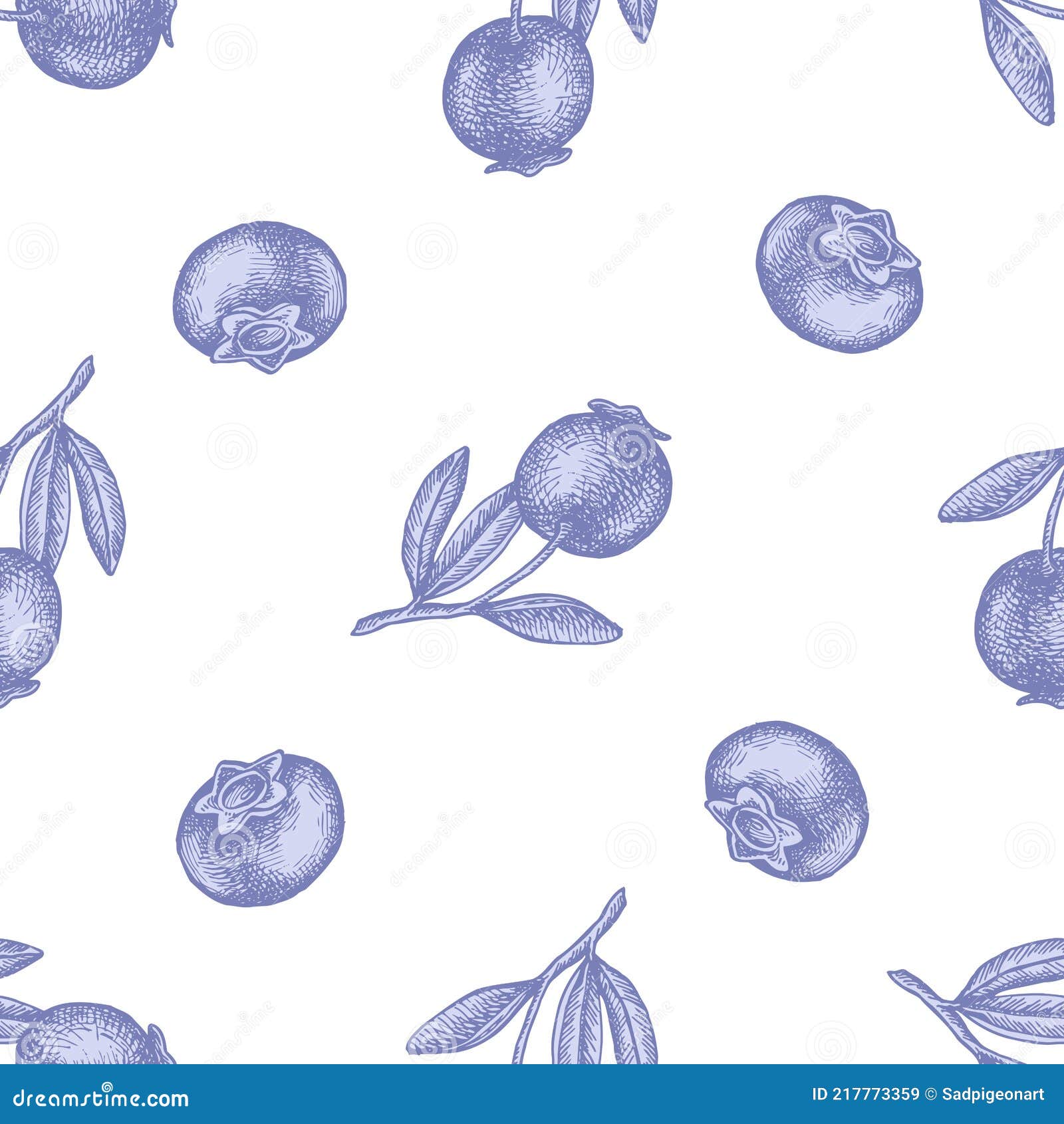 Seamless Pattern with Hand Drawn Pastel Blueberry Stock Vector ...
