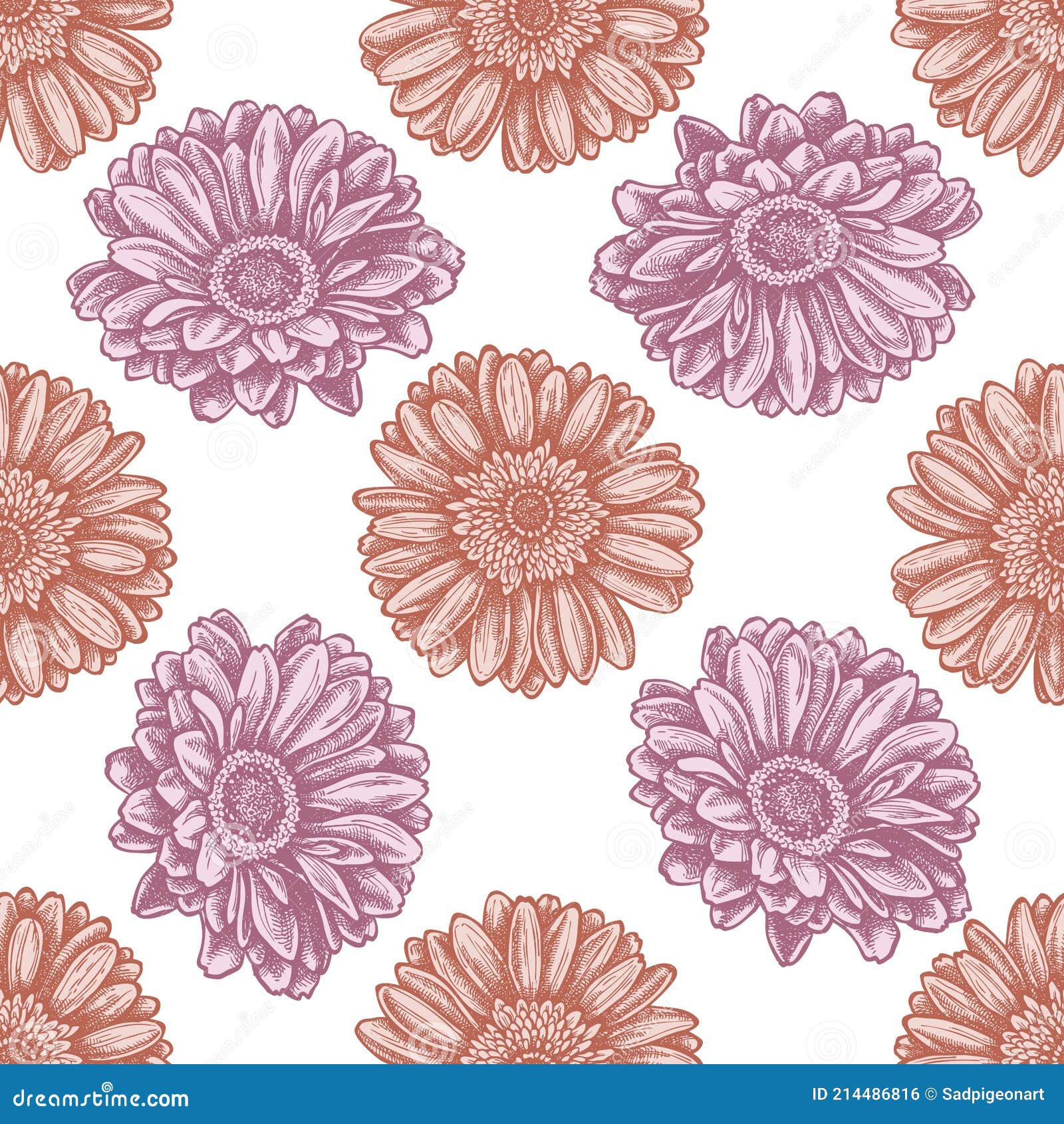 Seamless Pattern with Hand Drawn Pastel Gerbera Stock Vector ...