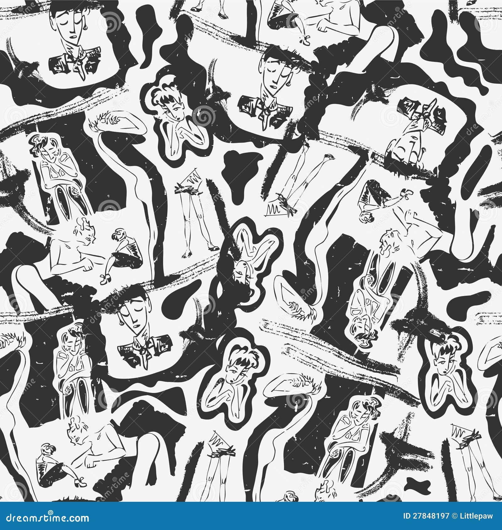 Seamless Pattern with Hand Drawn People Stock Vector - Illustration of ...